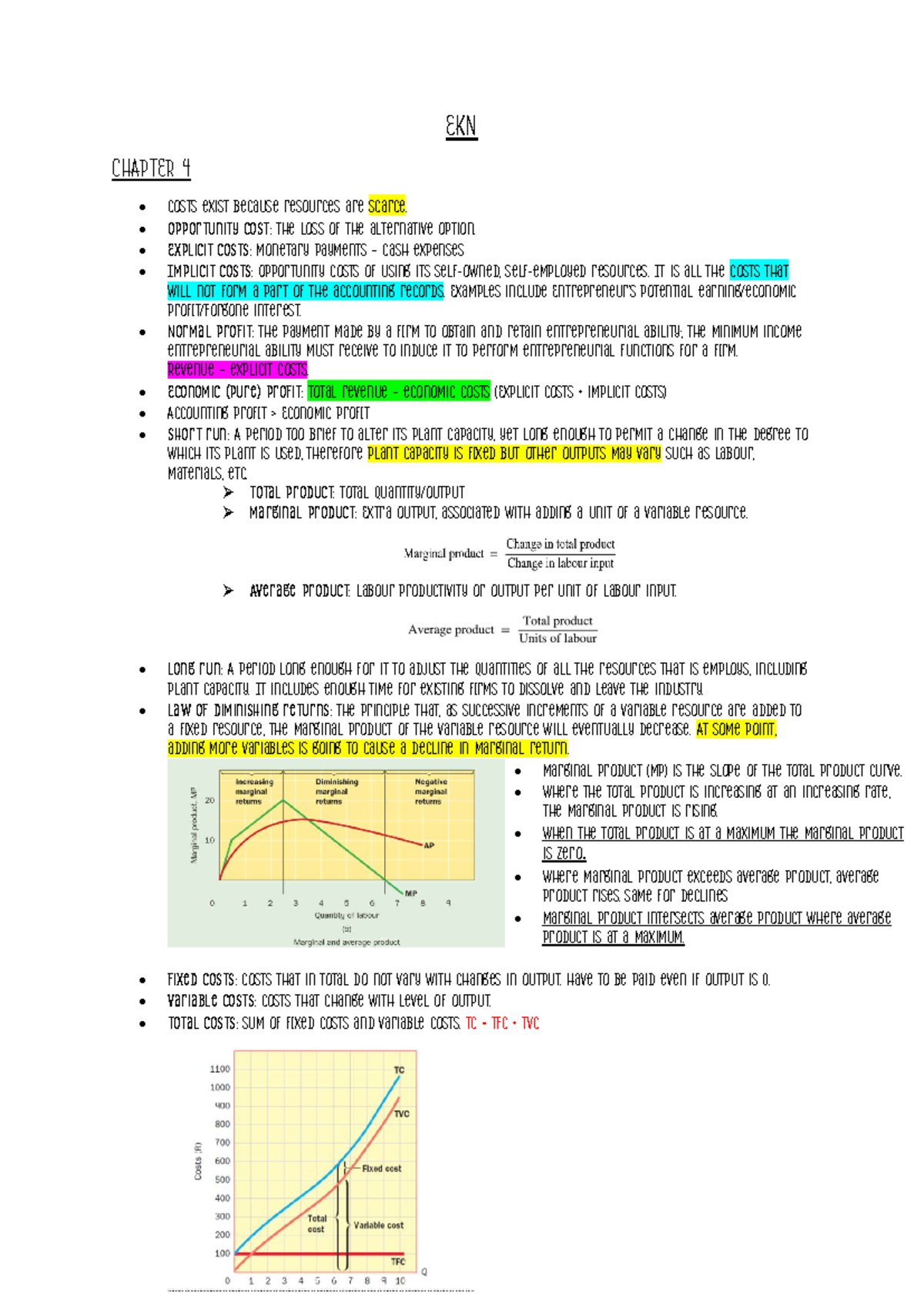 Chapter 4 - Summary Economics - EKN CHAPTER 4 Costs exist because ...
