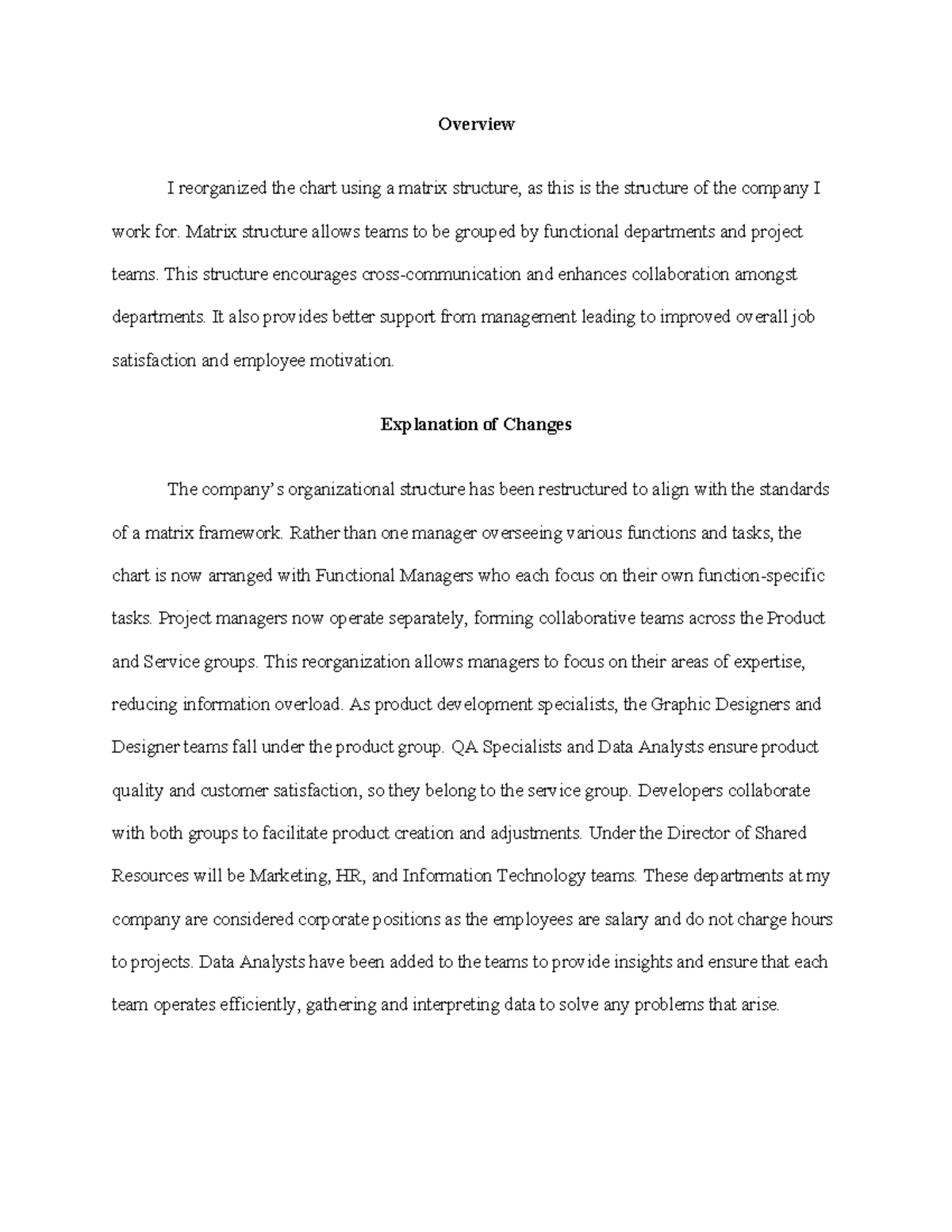 BUS-210 Module Six - Organizational Structure Explanation - Overview I ...