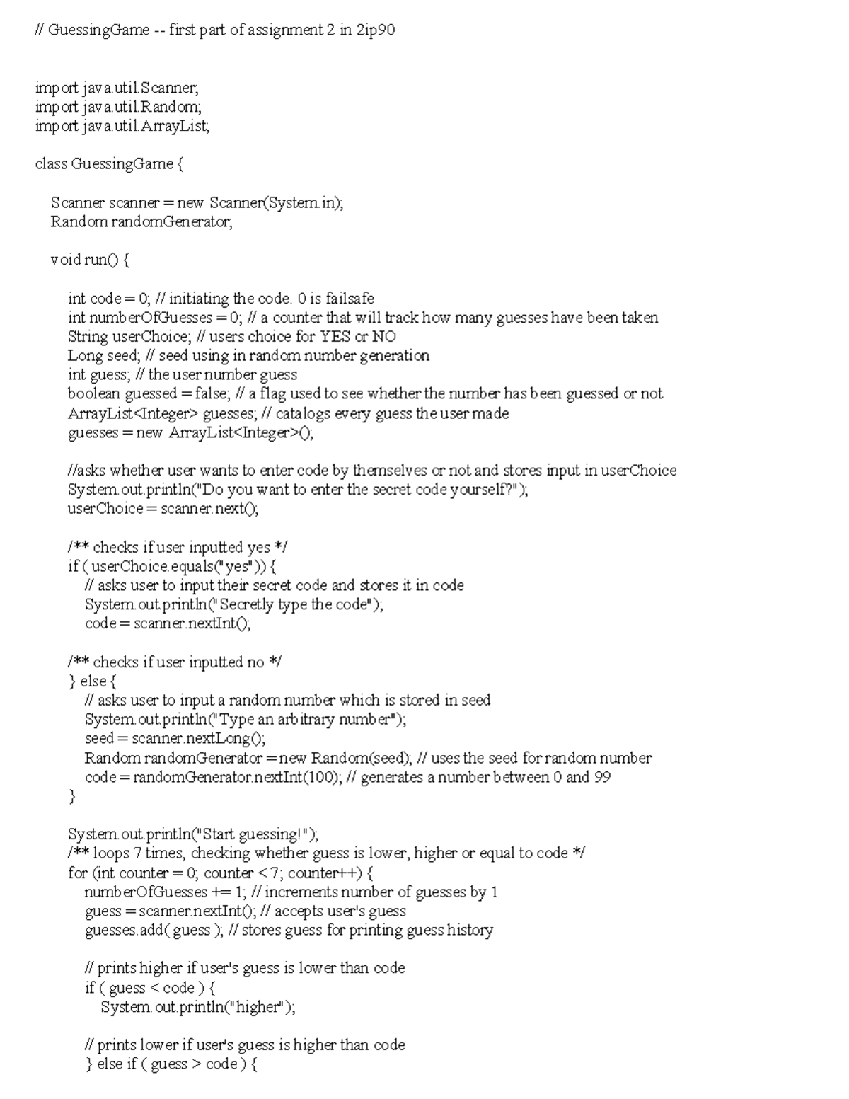 Guessing Game Assignment - // GuessingGame - first part of assignment 2 ...