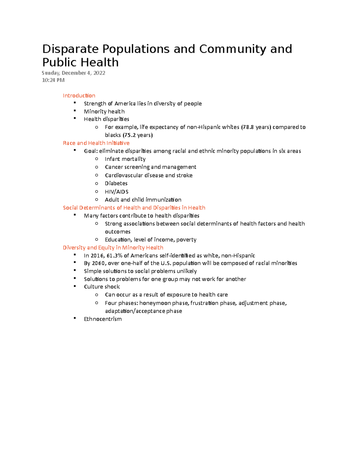 Disparate Populations and Community and Public Health - Disparate ...