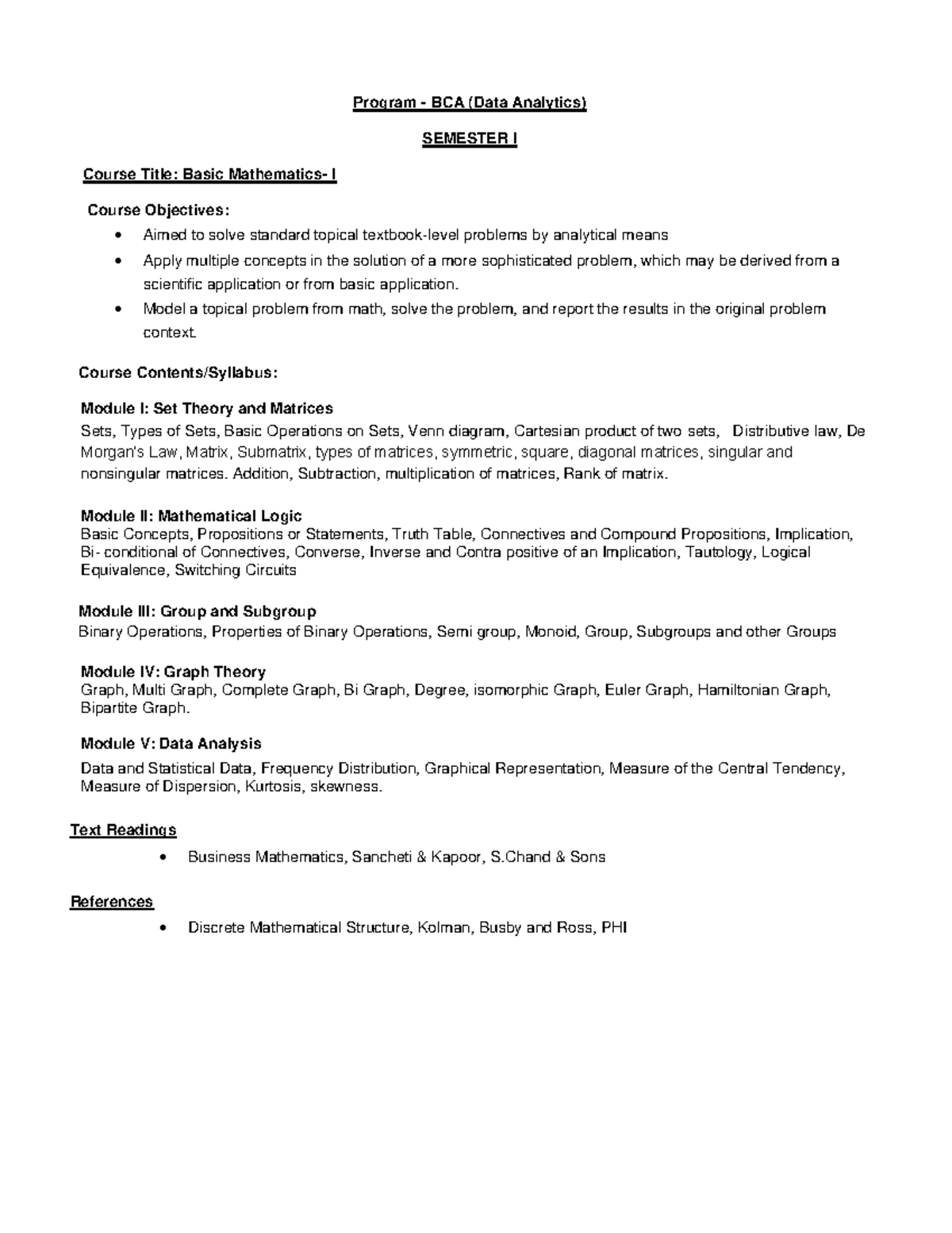 BCA Data Analytics V2 - Program - BCA (Data Analytics) SEMESTER I ...