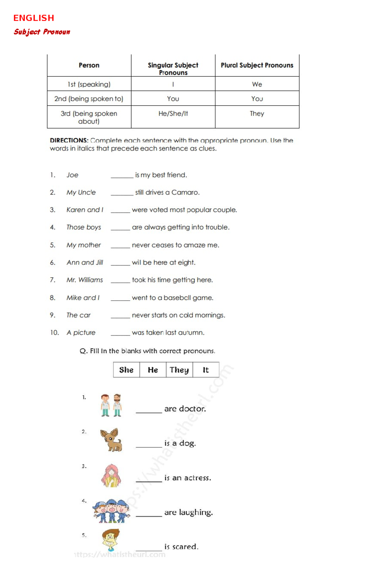 4th Monthly Reviewer - ENGLISH Subject Pronoun Complete the second ...