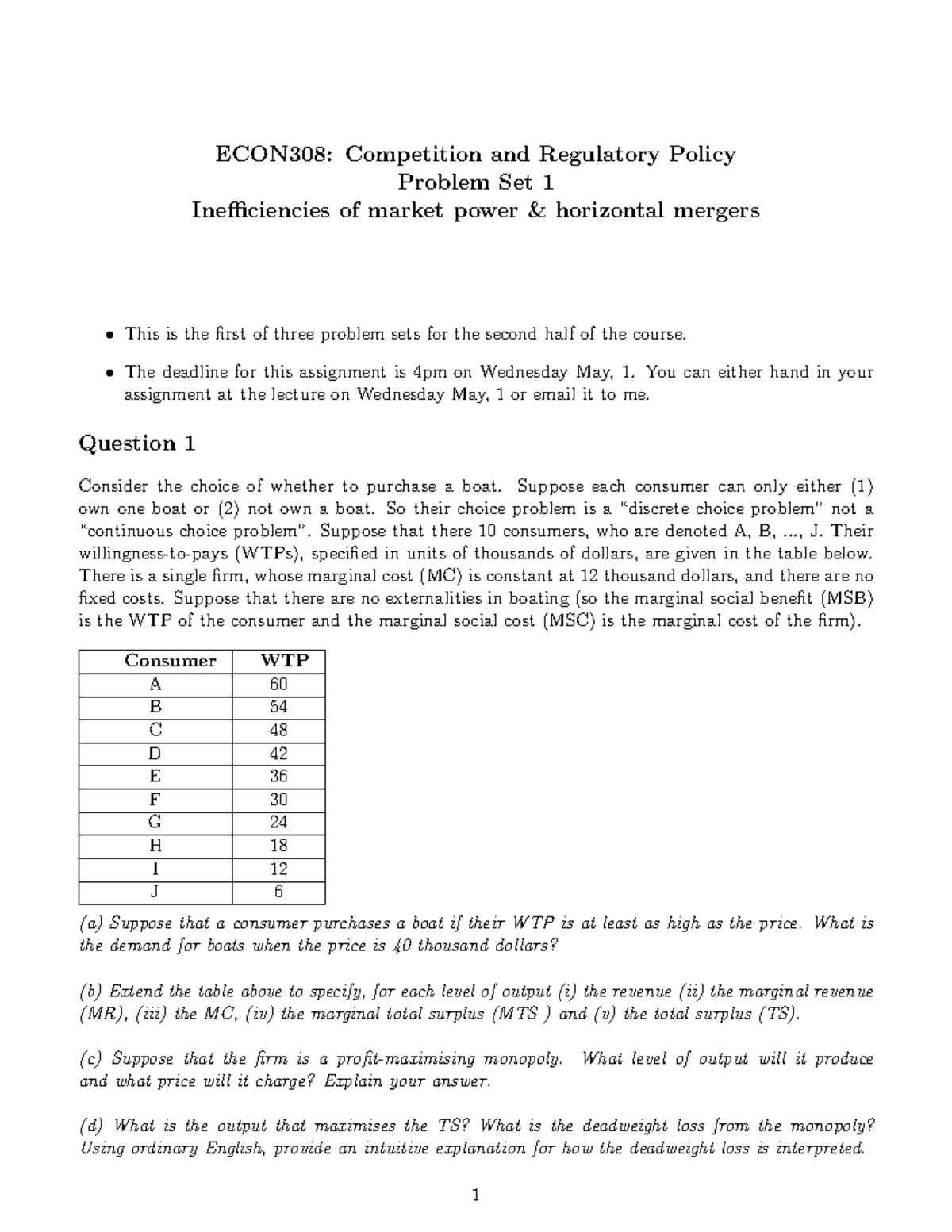 ECON308 Problem Set 1 - practice questions - ECON308: Competition and ...