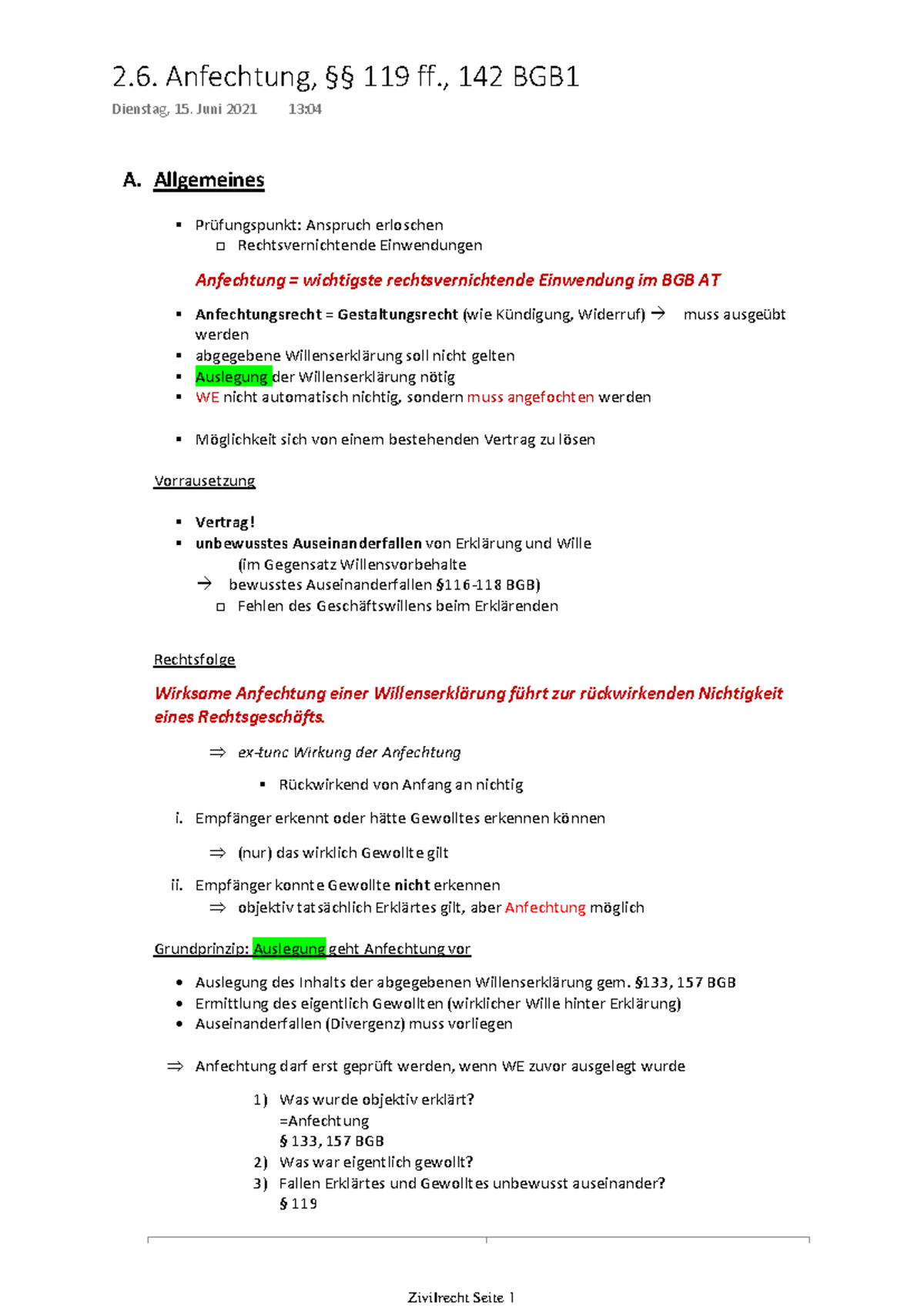 Anfechtung, §§ 119 ff., 142 BGB 1 - A. Allgemeines Pr ̧fungspunkt ...