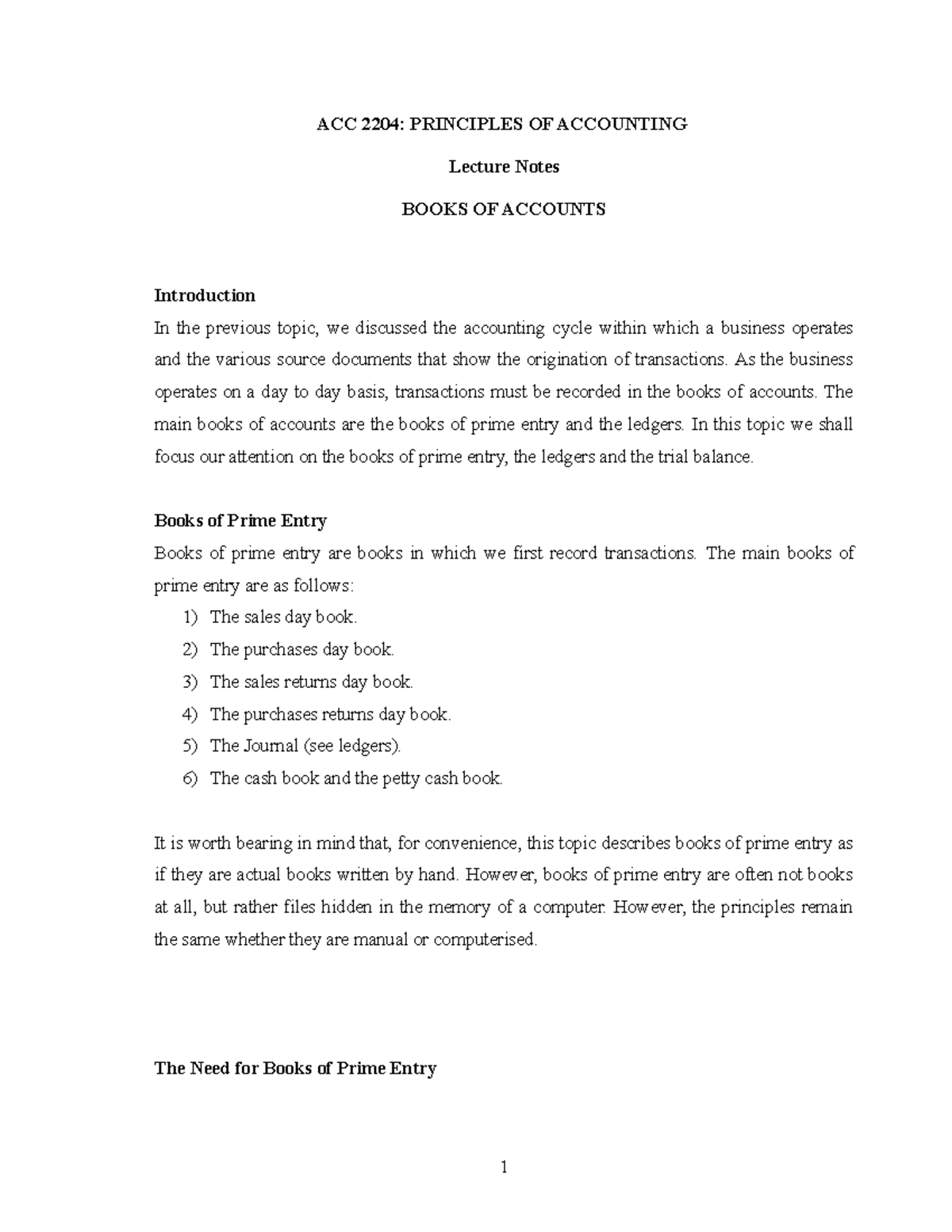 Financial Accounting - Books OF Accounts , IUIU - ACC 2204: PRINCIPLES ...