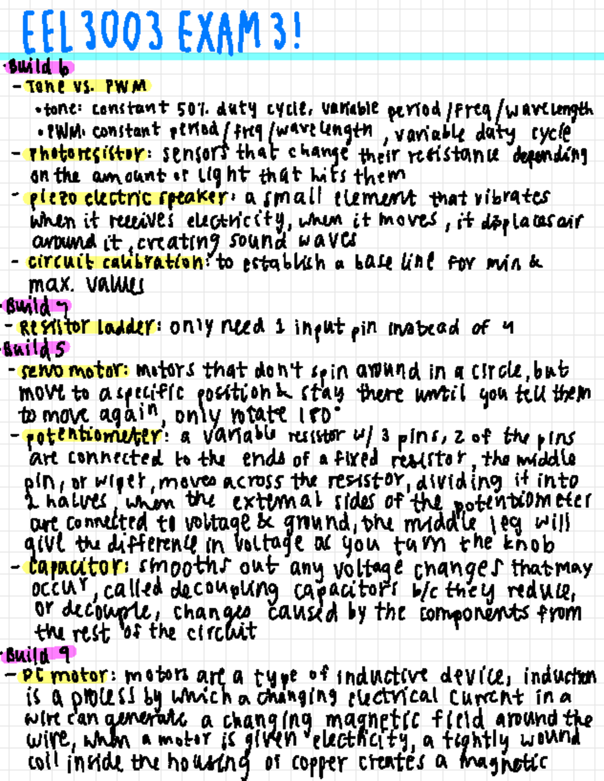 EEL3003 Exam 3 Study Guide - 1- 1-13003 EXAM 3! • Build 6 - Tone vs. PW ...