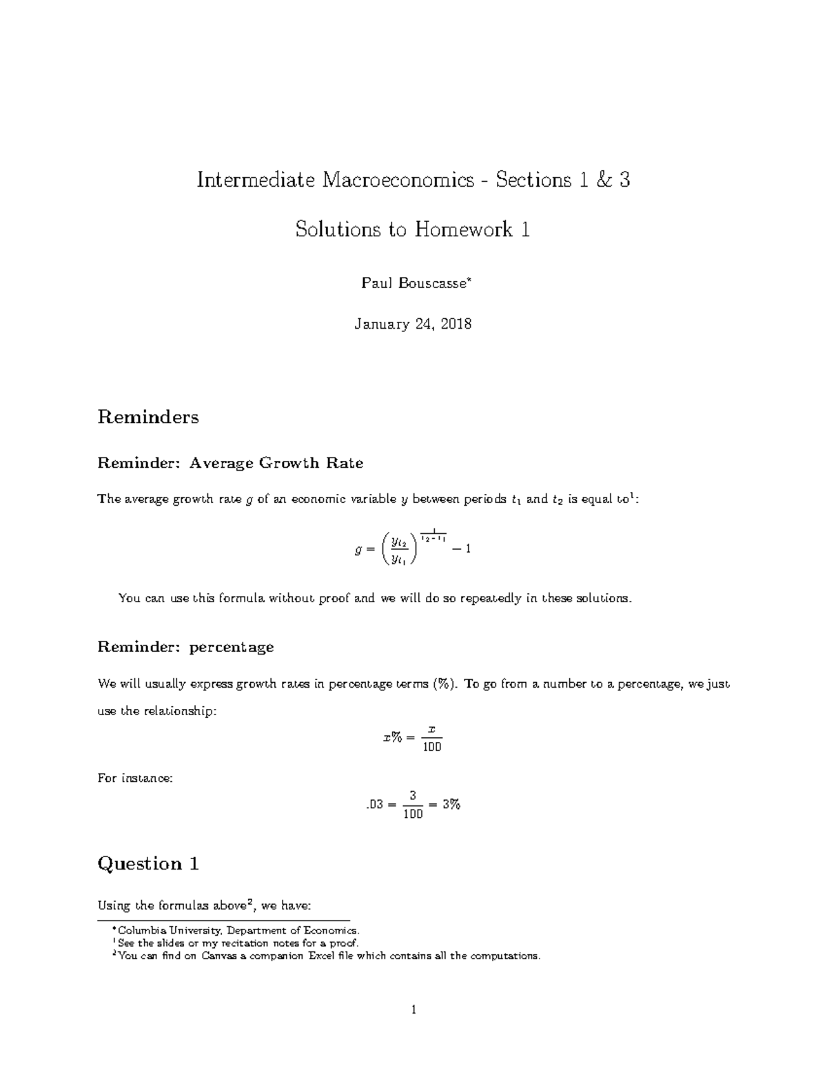 Hwk1 sol - Homework solution - Intermediate Macroeconomics - Sections 1 & 3 Solutions to - Studocu