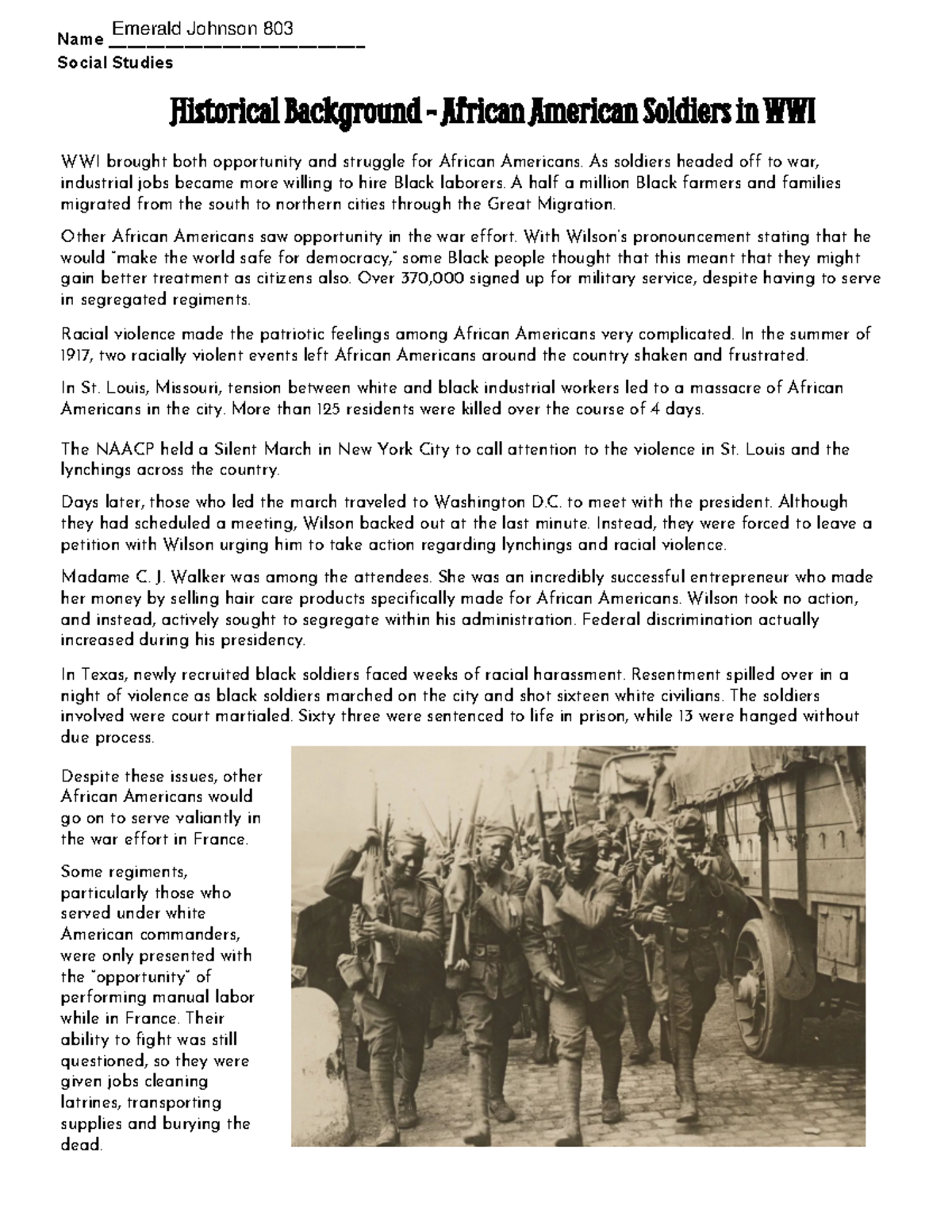 Emerald Johnson - Black Soldiers in WWI - Name ...