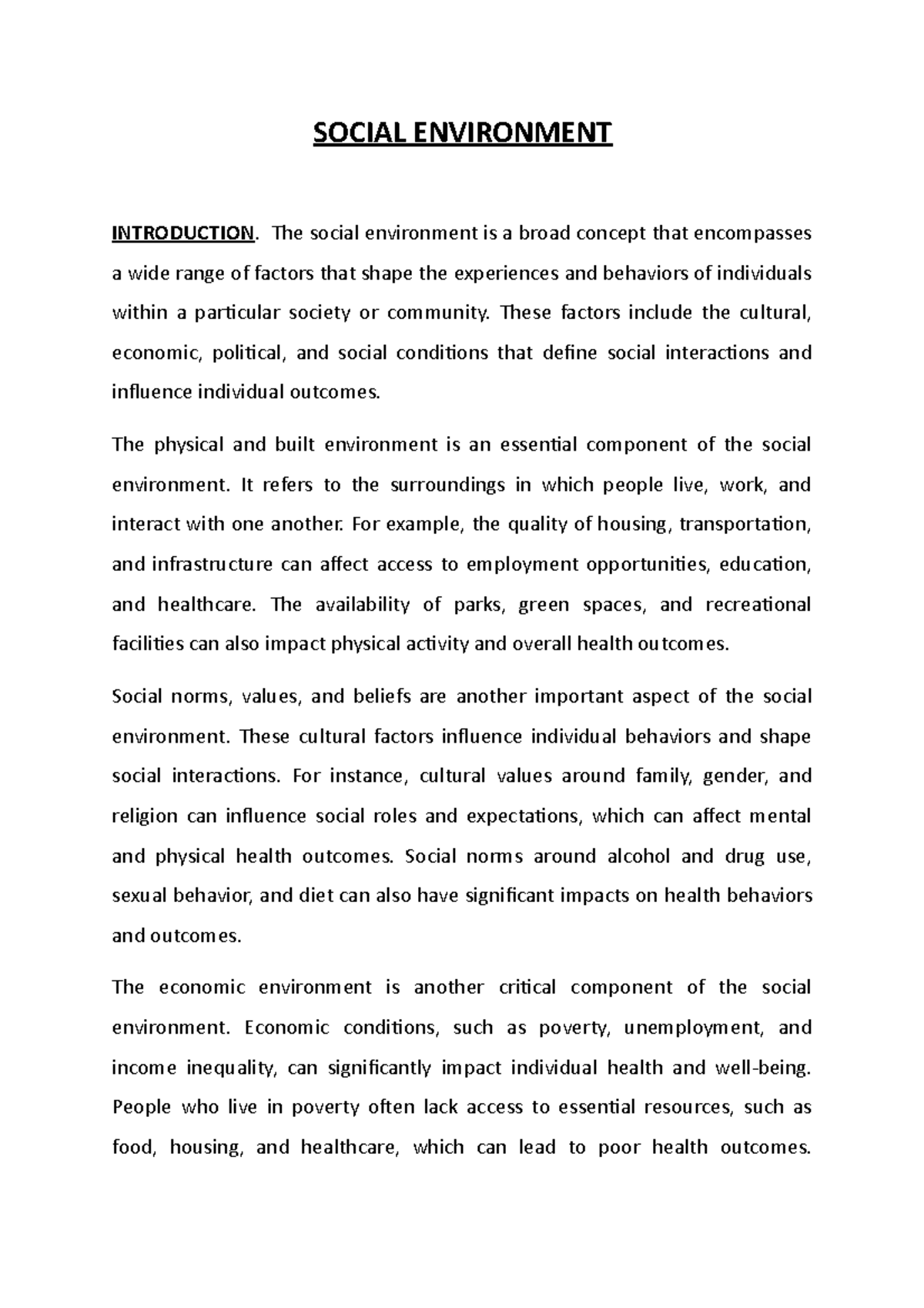 Social Environment - SOCIAL ENVIRONMENT INTRODUCTION. The social ...