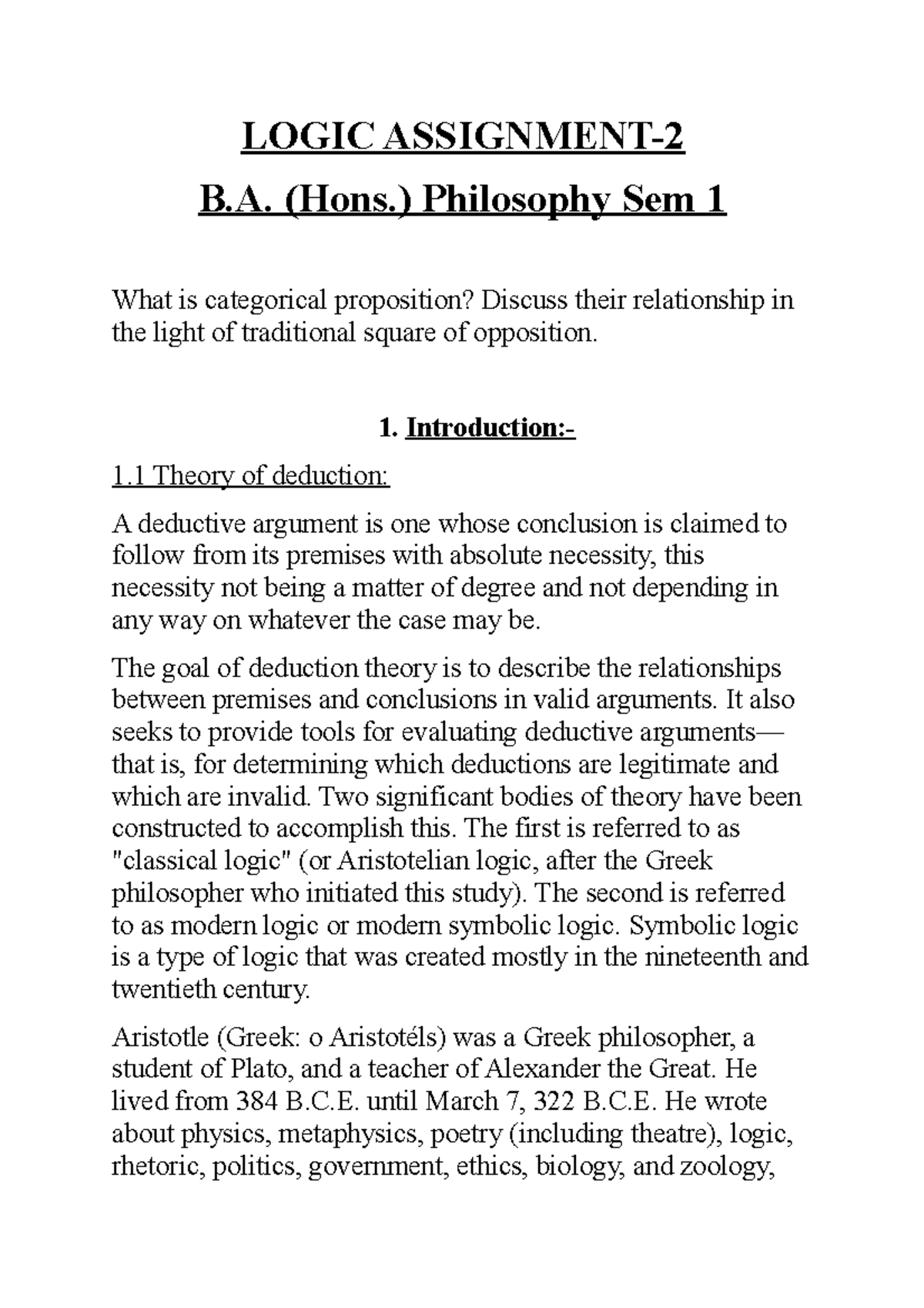 Logic Assignment 2 - What is categorical proposition? Discuss their ...
