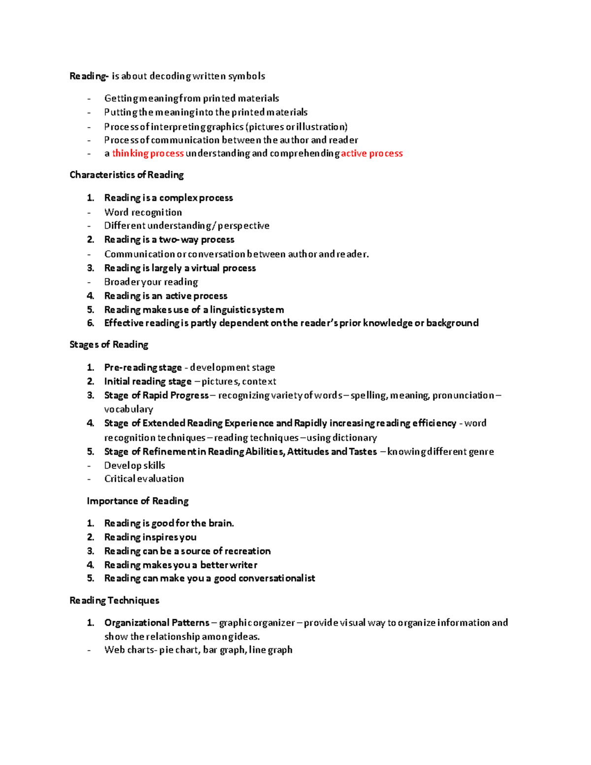 Reading - Lecture notes 1-2 - Reading- is about decoding written ...