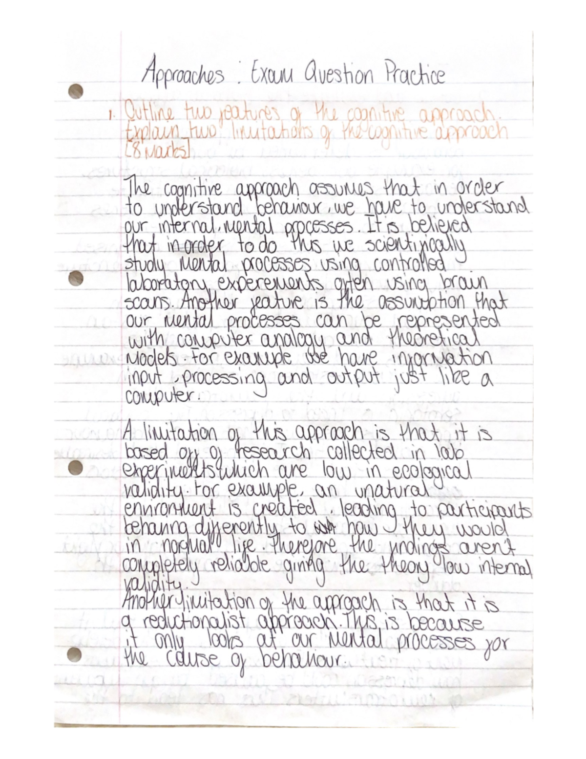 Approaches in psychology exam practice - Studocu