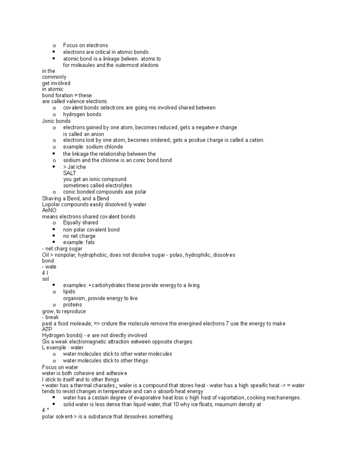 Bio handwritten notes 3 - o Focus on electrons electrons are critical ...