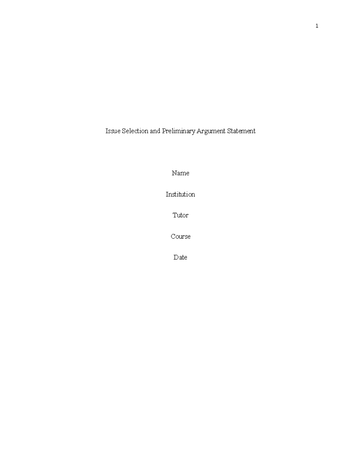 Issue Selection and Preliminary Argument Statement - Issue Selection ...