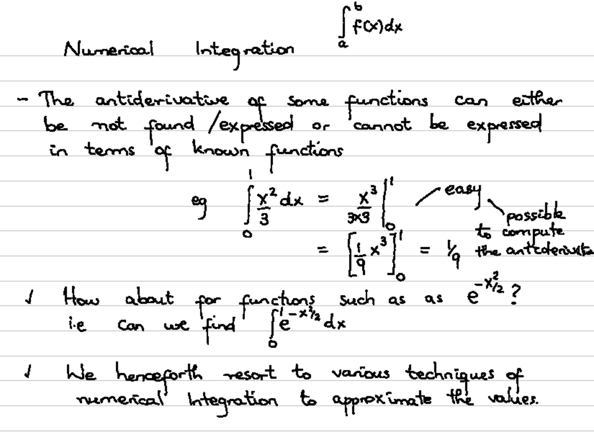 Numerical Integration Part 1 and 2 - b Numerical Integration a The antiderivative of Some ...