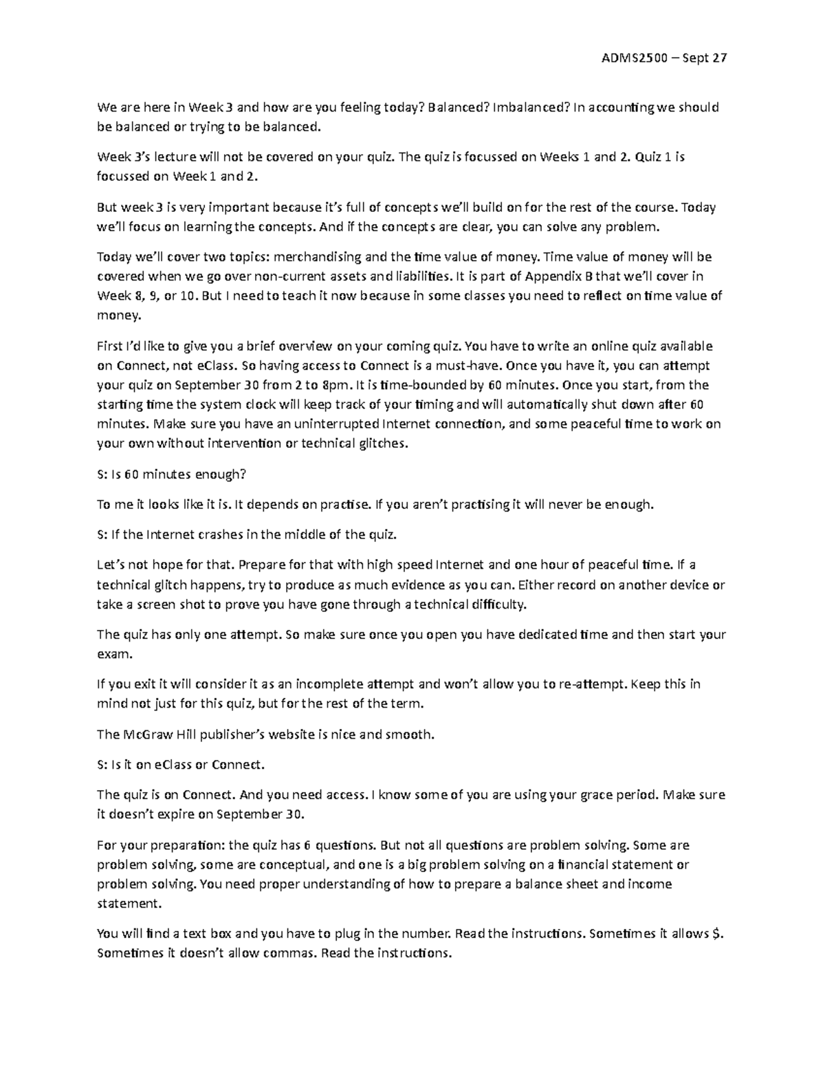 ADMS2500 - Sept 27 - Text to speech notes for ADMS 2500. - We are here ...