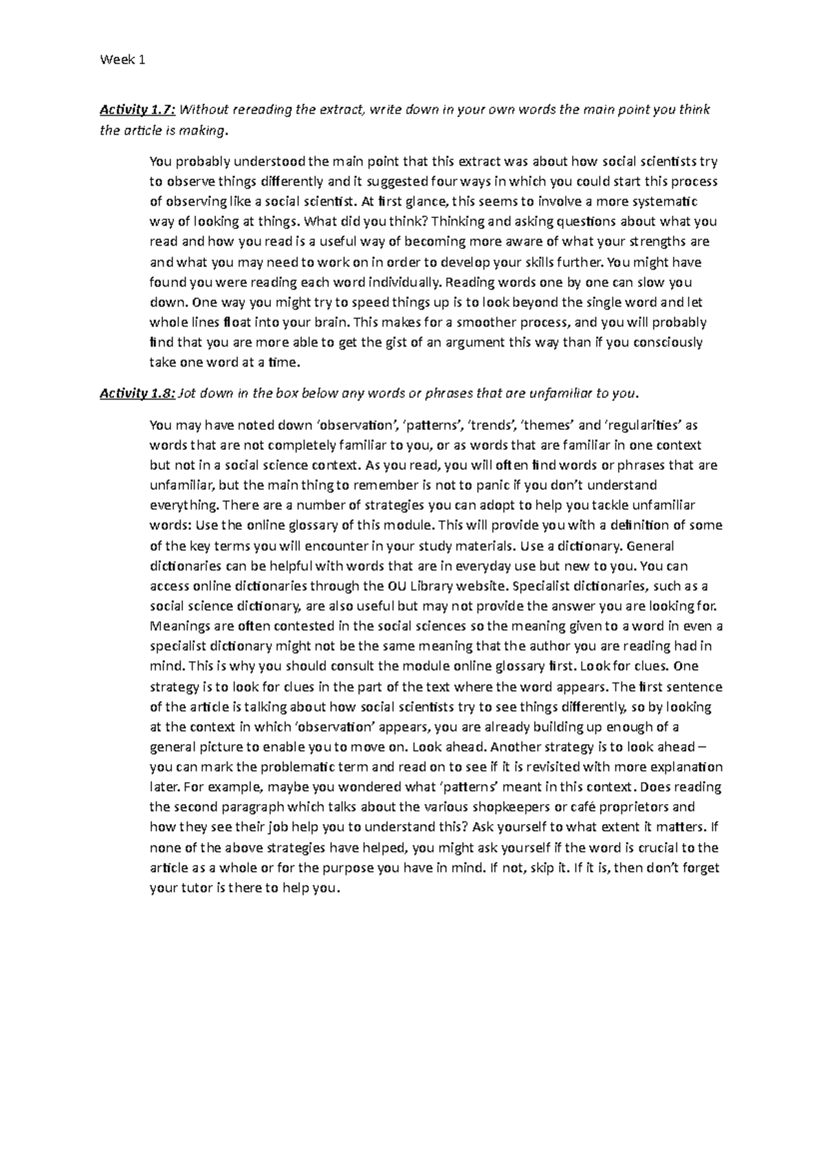 Activity 1 - activities - Activity 1: Without rereading the extract ...