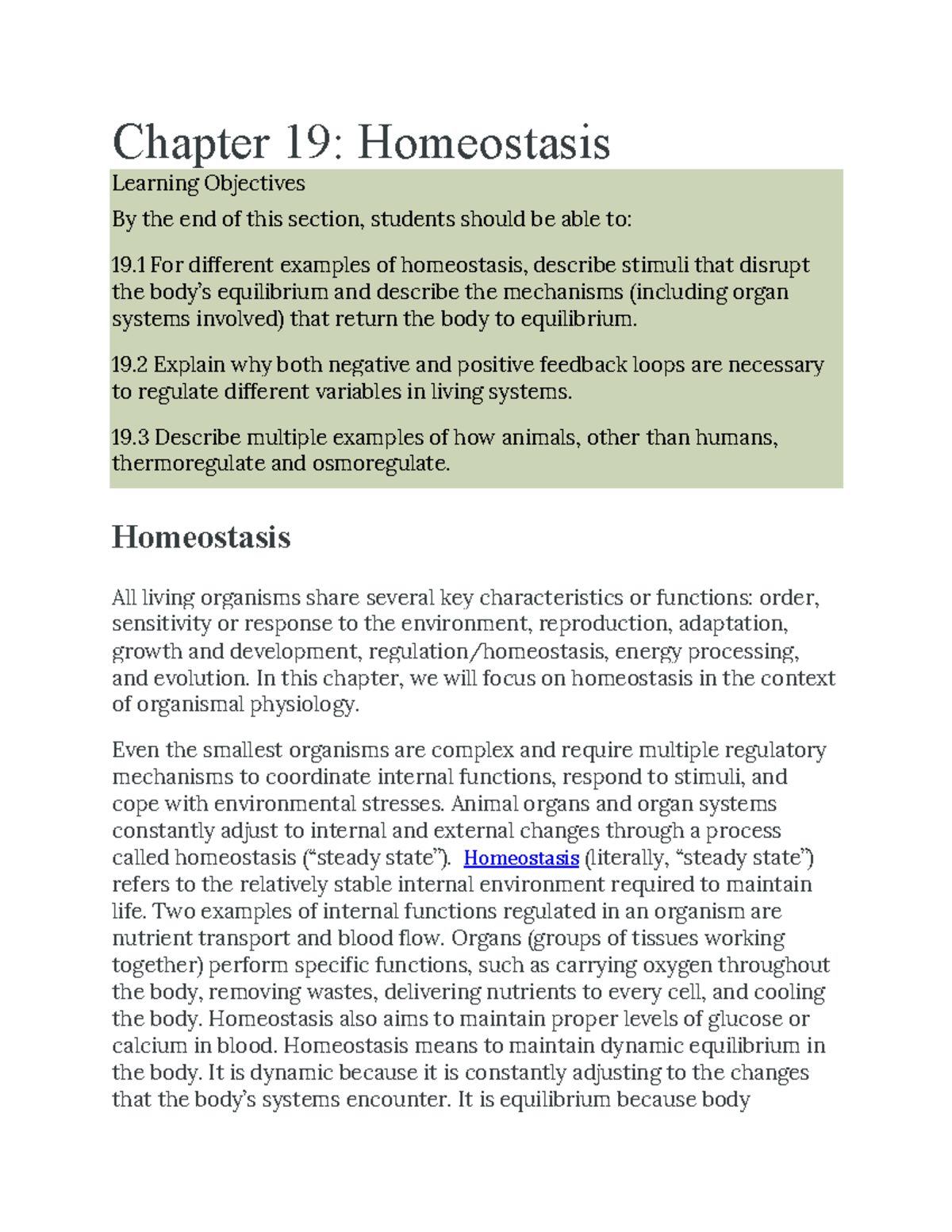 BIOL Ch 19 - Textbook - Chapter 19: Homeostasis Learning Objectives By ...