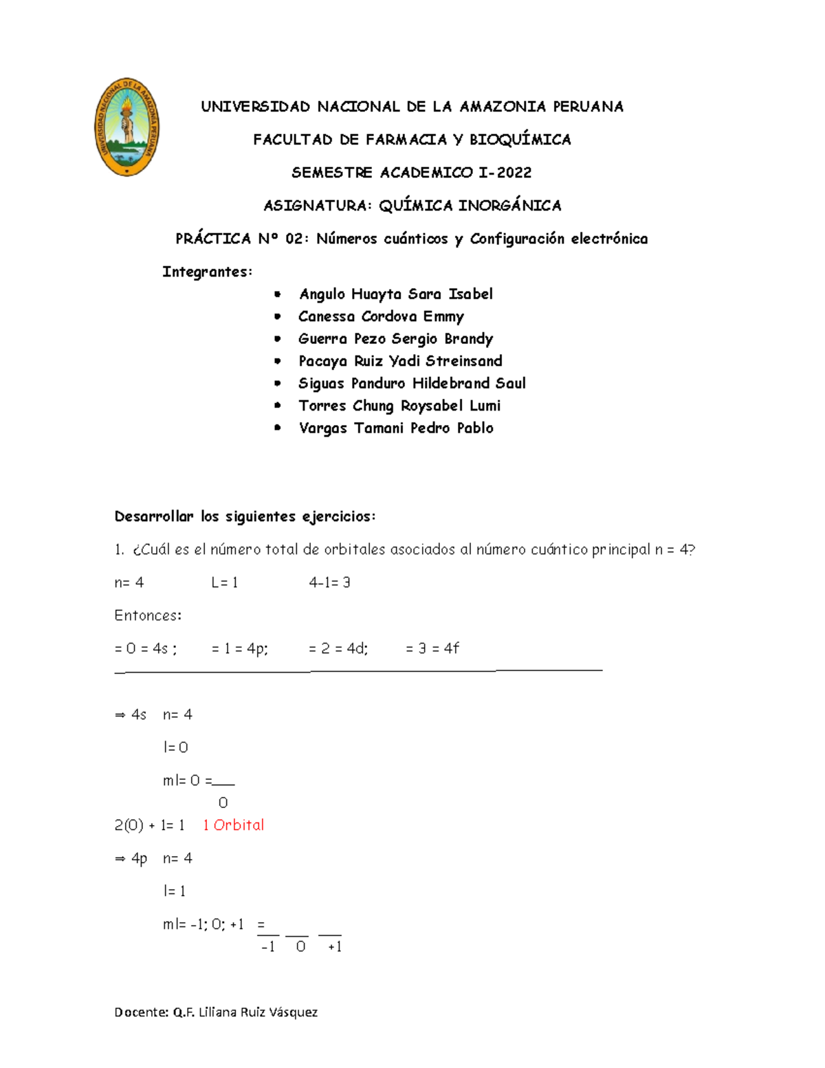 Números cuánticos y configuración electrónica. Practica 02-Desarrollo ...