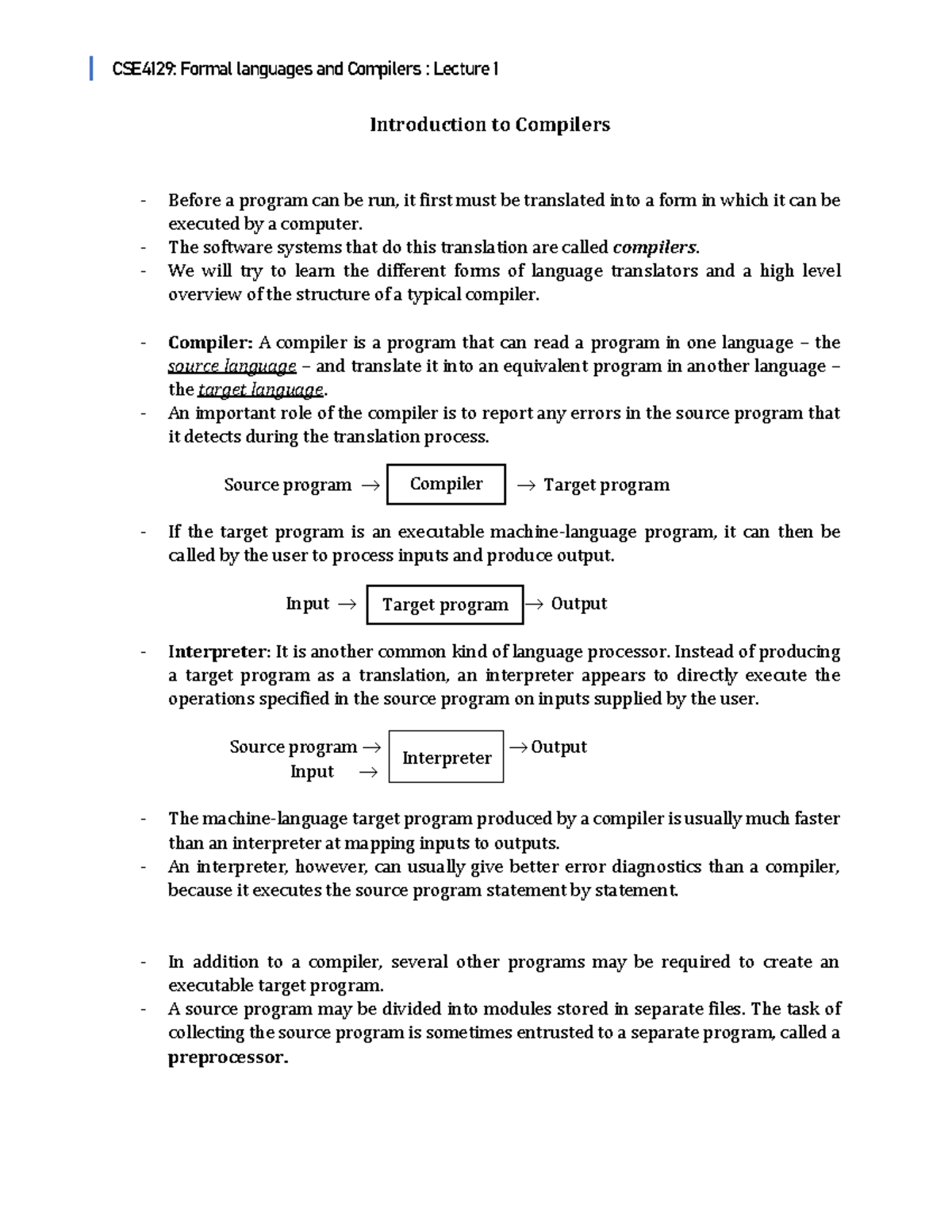 Ln1 C1 Introduction To Compilers Warning Tt Undefined Function 32 Cse4129 Formal Languages