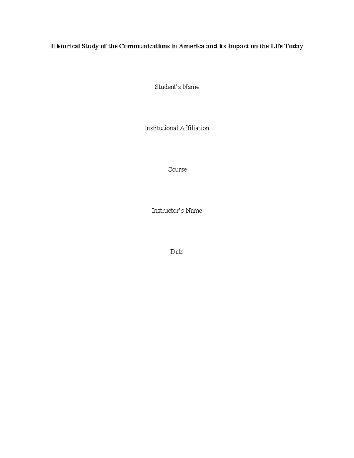 American history - Historical Study of the Communications in America ...