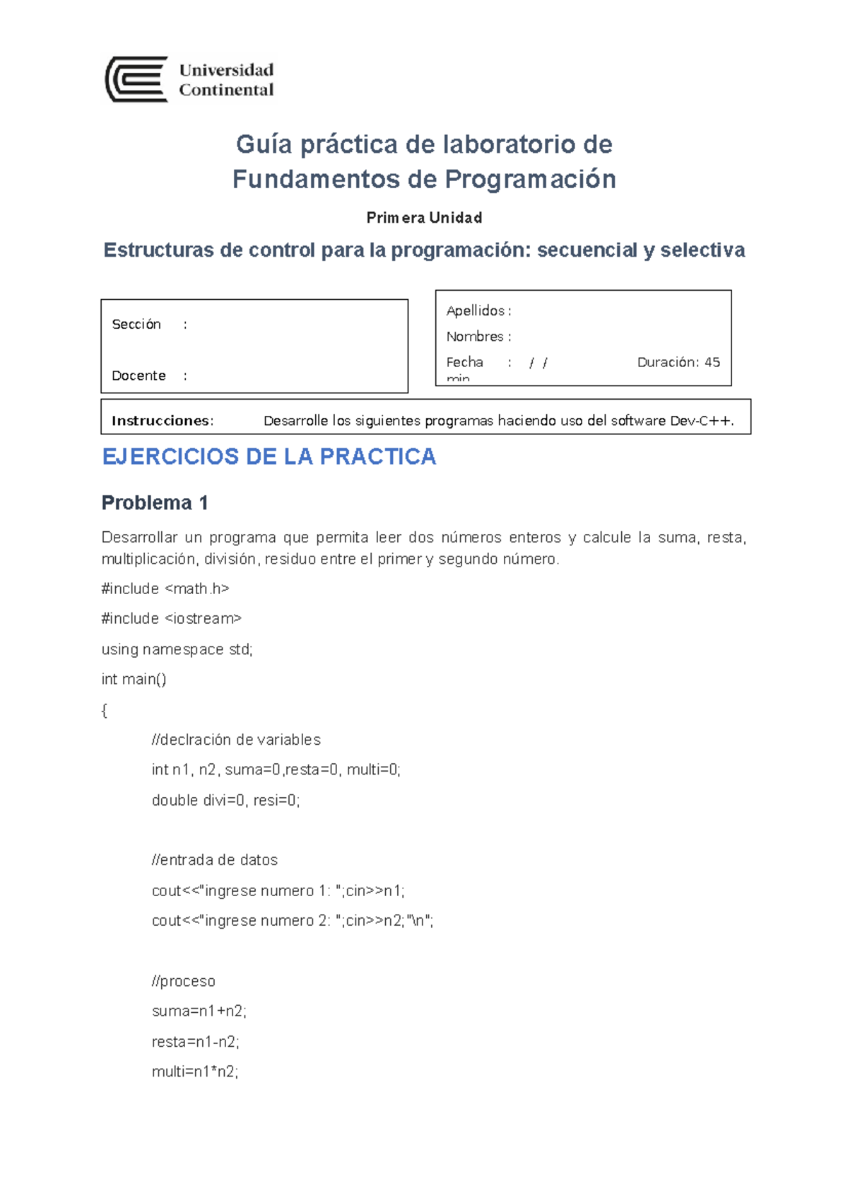 GP2 Fundamentos DE Programación - Guía práctica de laboratorio de ...