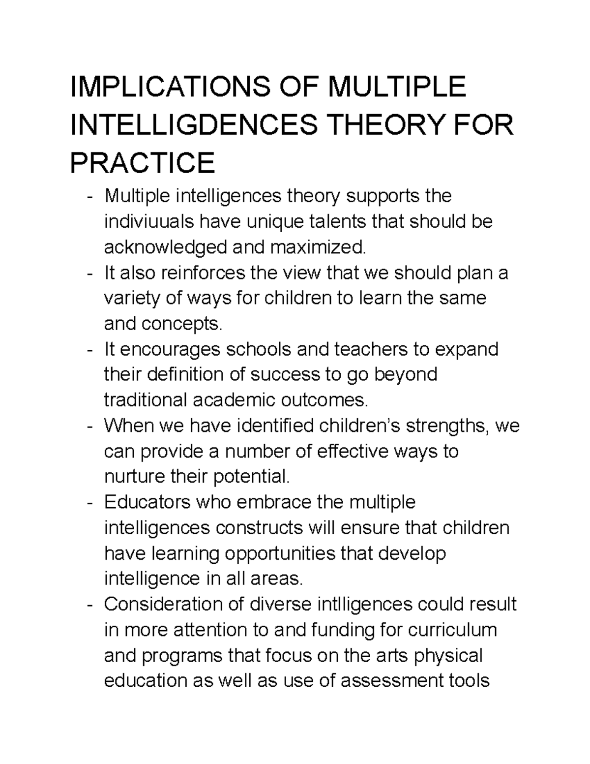 Implications OF Multiple Intelligdences Theory FOR Practice ...