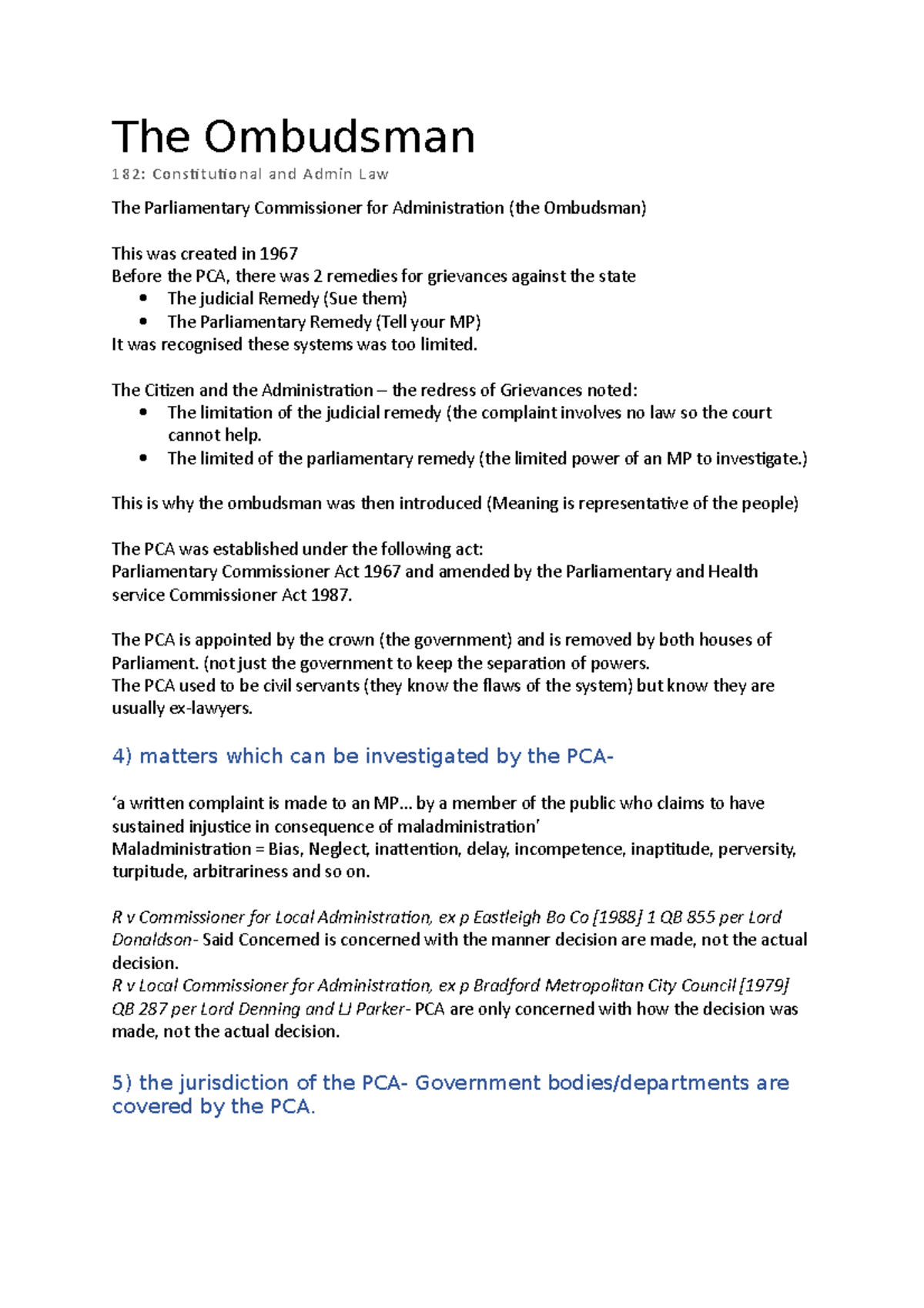 12) The Ombudsman - Lecture notes 12 - The Ombudsman 182: Consti tuti ...
