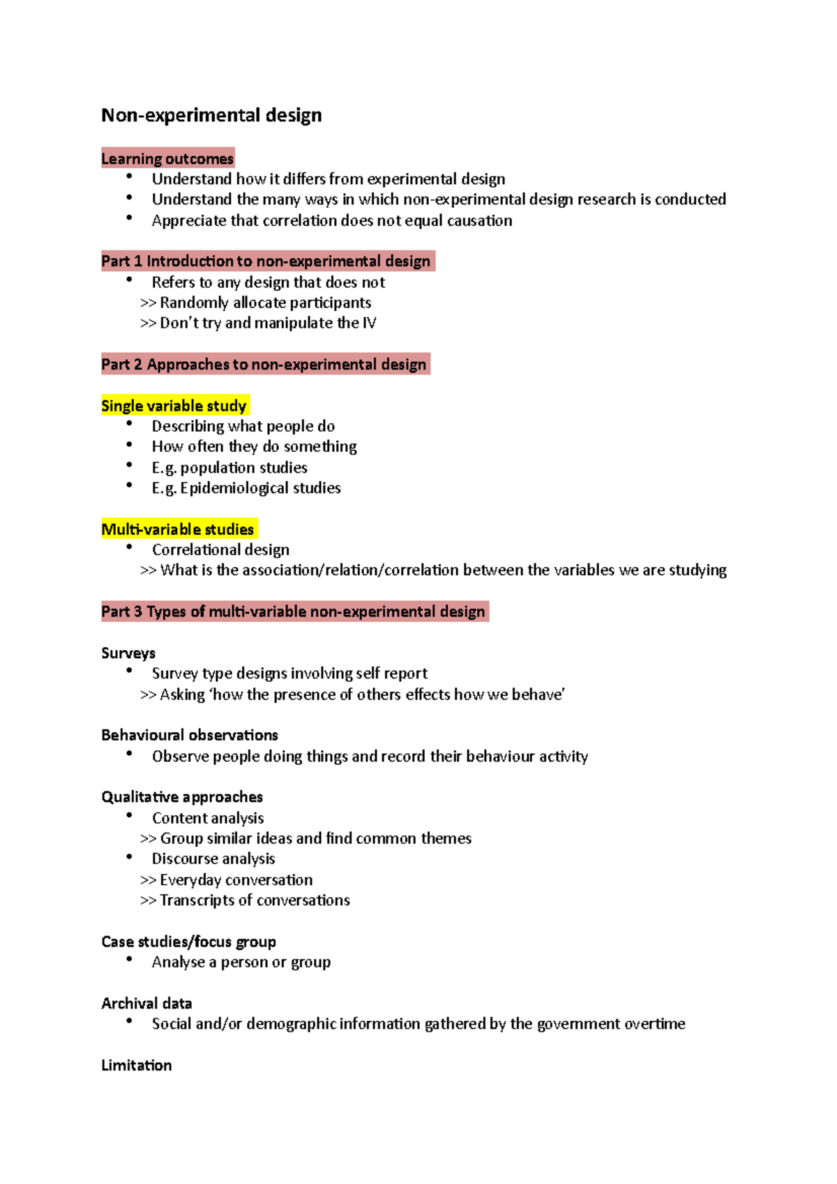Non-experimental design - PSYCHOL 1004 - Adelaide University - Studocu