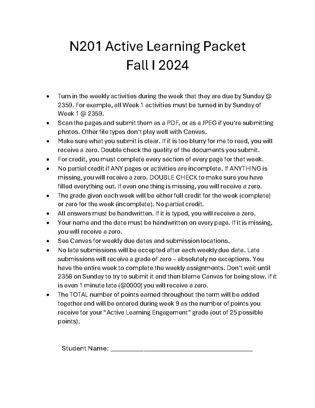 Active Learning Packet Fall I 2024 - For example, all Week 1 activities ...