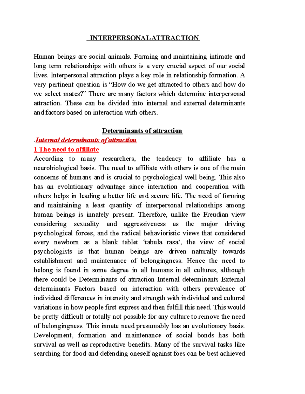 Interpersonal Attraction - INTERPERSONAL ATTRACTION Human beings are ...