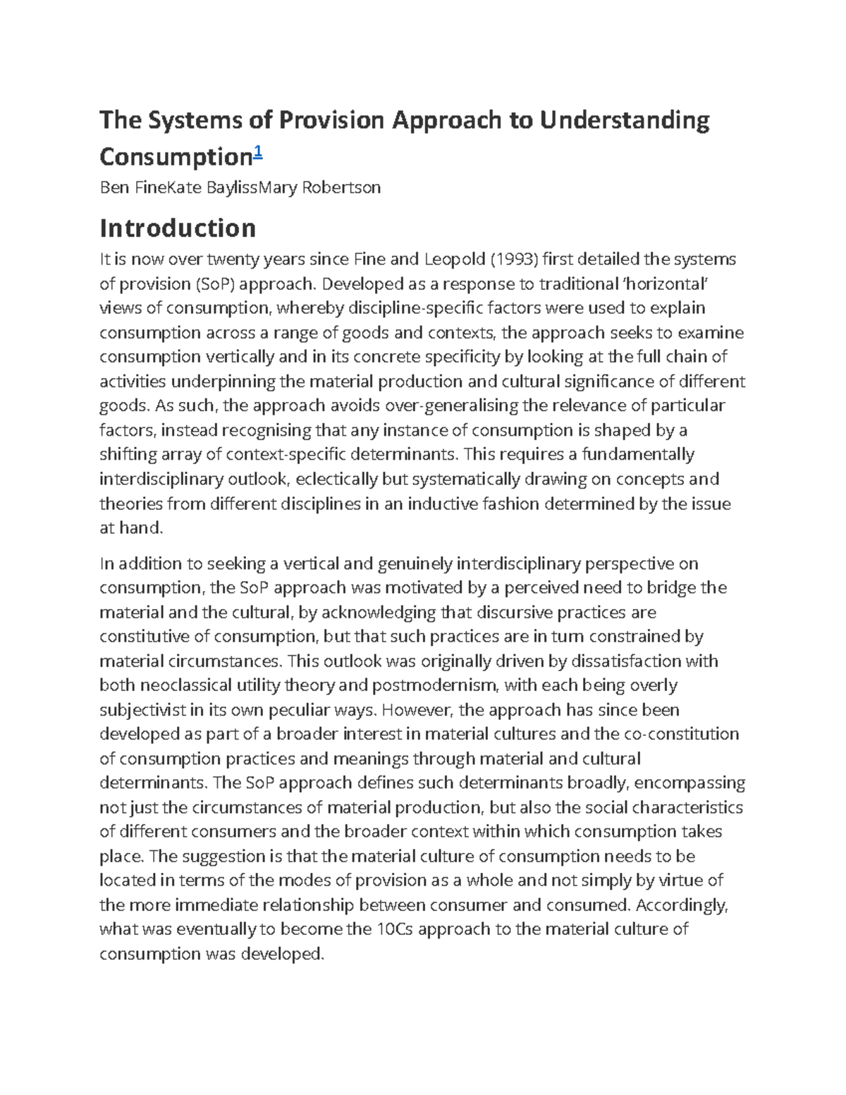 Consumer culture chapter 3 - The Systems of Provision Approach to ...