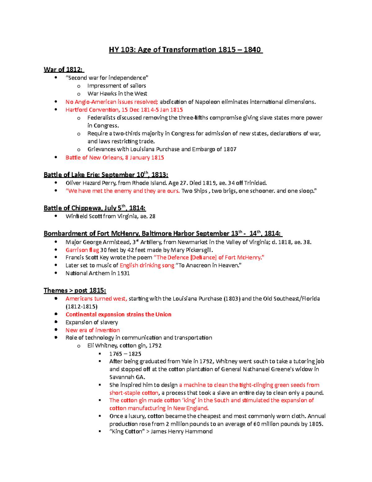 1815 – 1840 - Notes on the year 1815 - 1840 - HY 103: Age of ...
