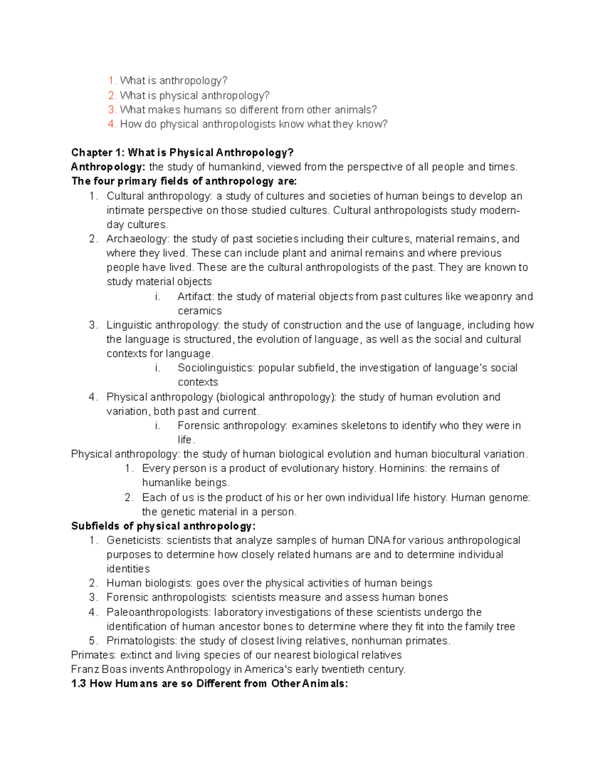 ANTH 1A Ch. 1 & 2 - Unit 1A of CSN Physical Anthropology 102 Notes ...
