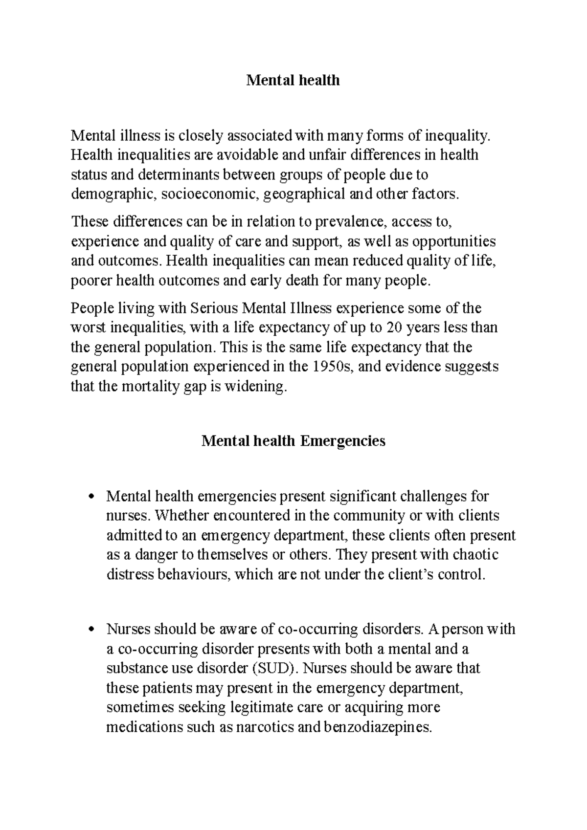 Mental health - Good for study for AP - Mental health Mental illness is ...