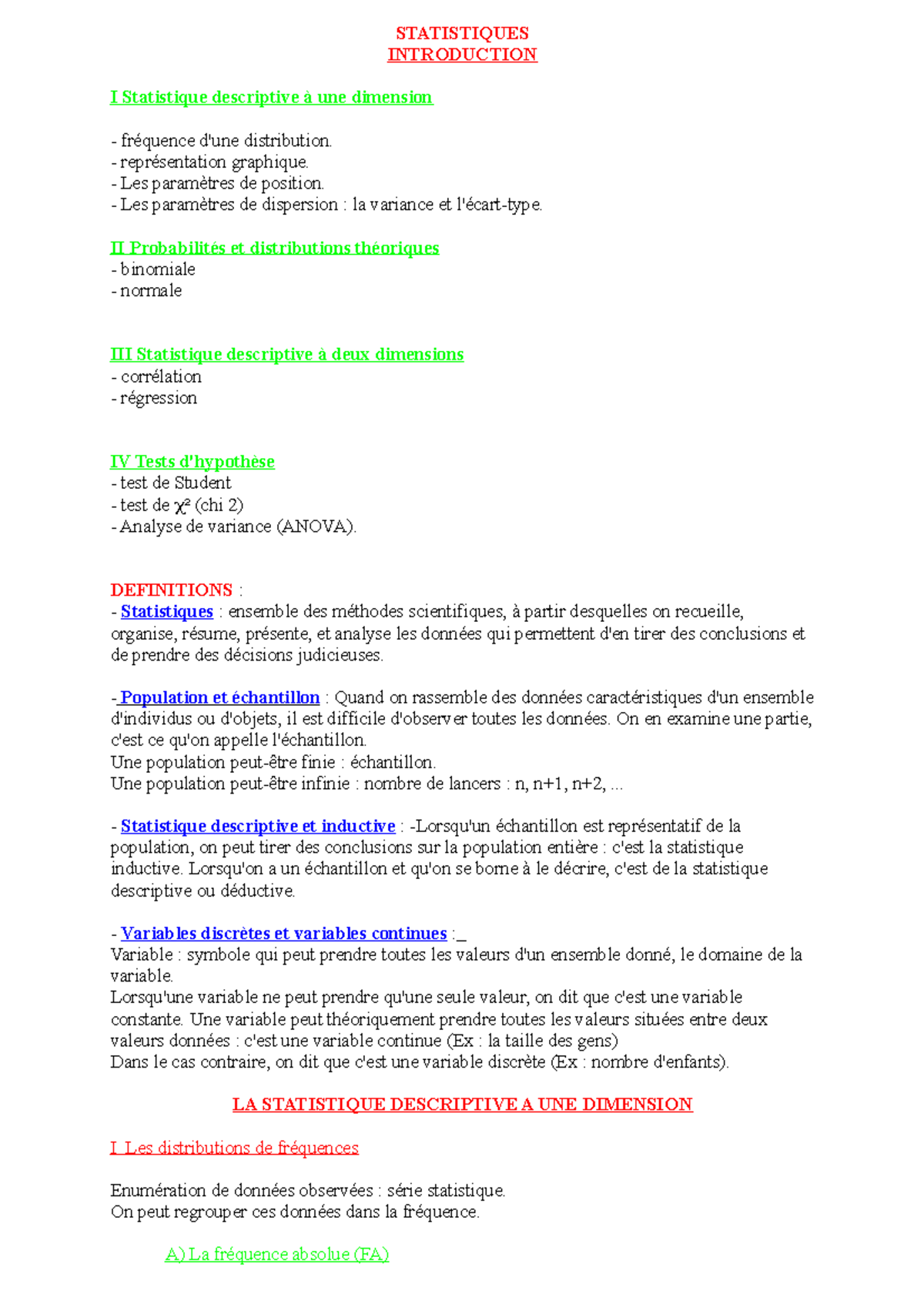 Statistiques - Staps - STATISTIQUES INTRODUCTION I Statistique ...