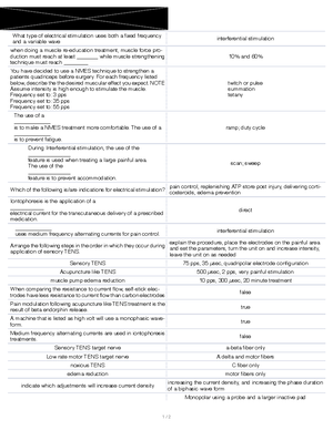 2020 Electrical stim parameters - Therapeutic modalities Treatment ...