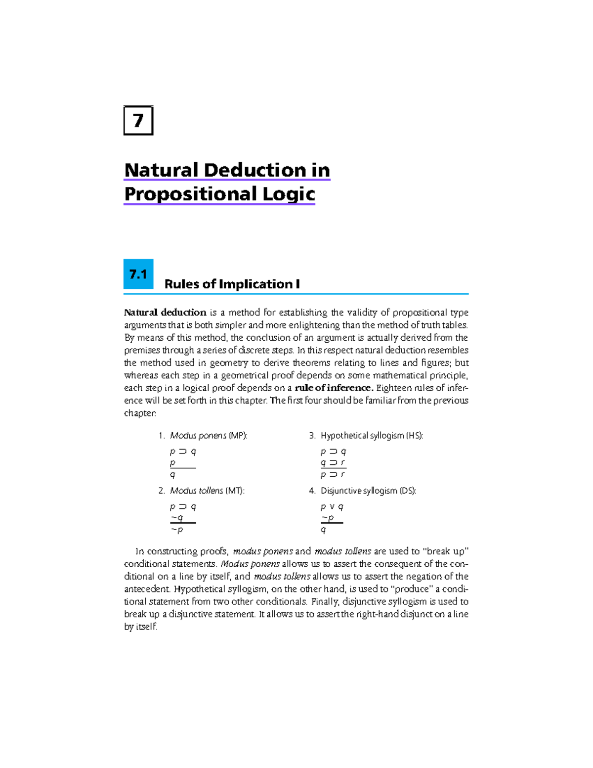 Deudction A Concise Introduction to Logic - 7 Natural Deduction in Propositional Logic 7. Rules ...
