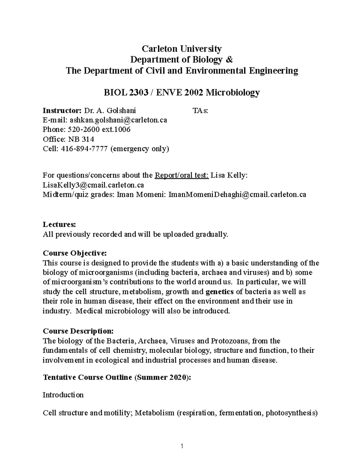 Outline Introduction rules and regulations 2020 - Carleton University ...