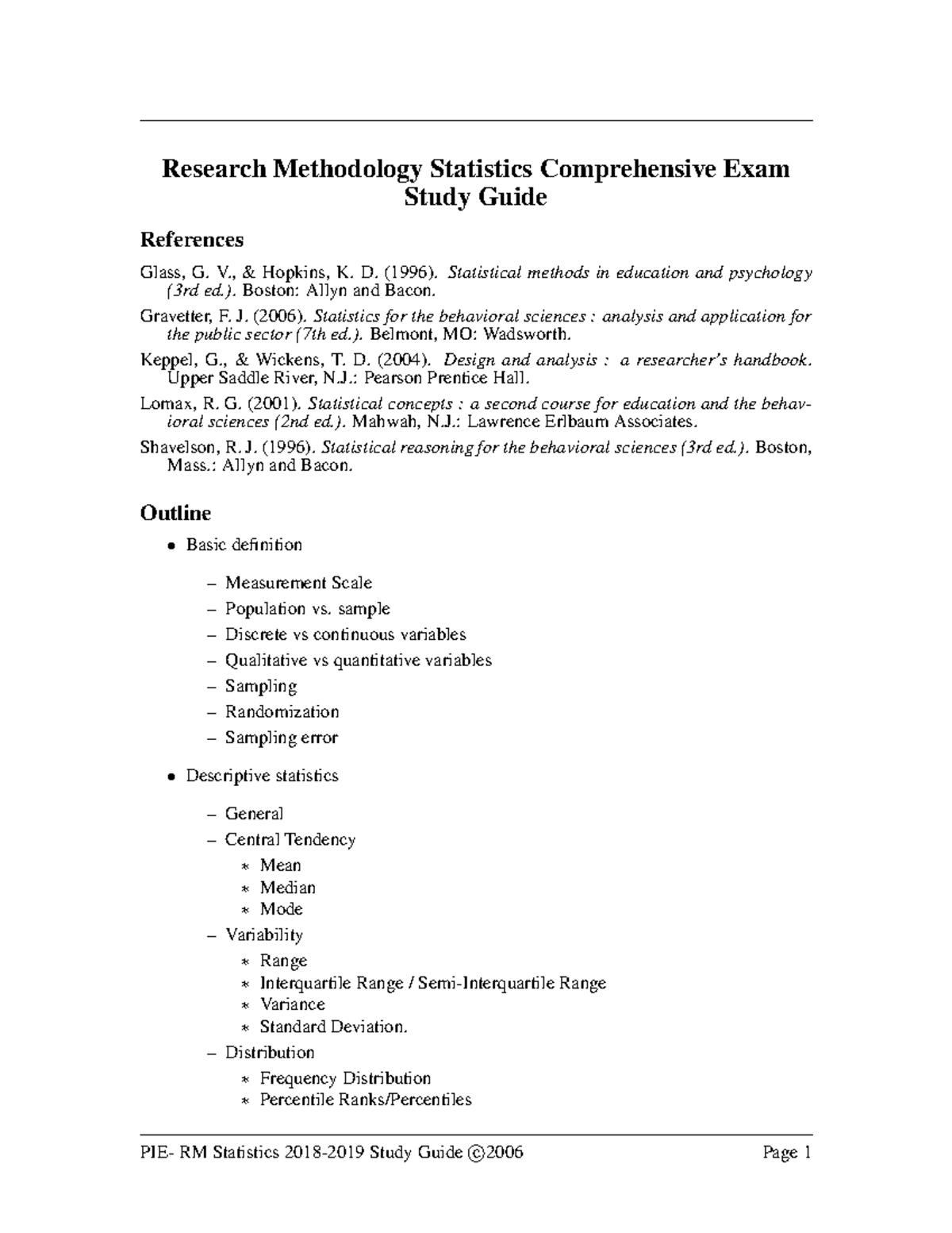 RM Statistics Study Guide - Research Methodology Statistics Comprehensive Exam Study Guide - Studocu