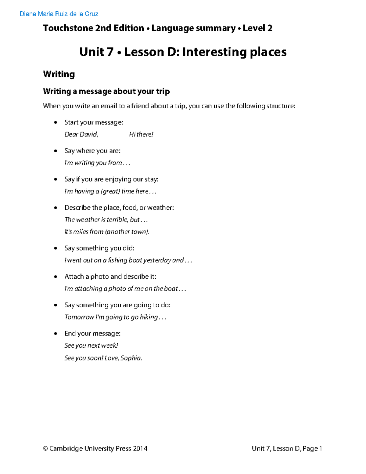 Unit 7 Lesson D - kjksjdkjdkajkdja - Touchstone 2nd Edition • Language ...