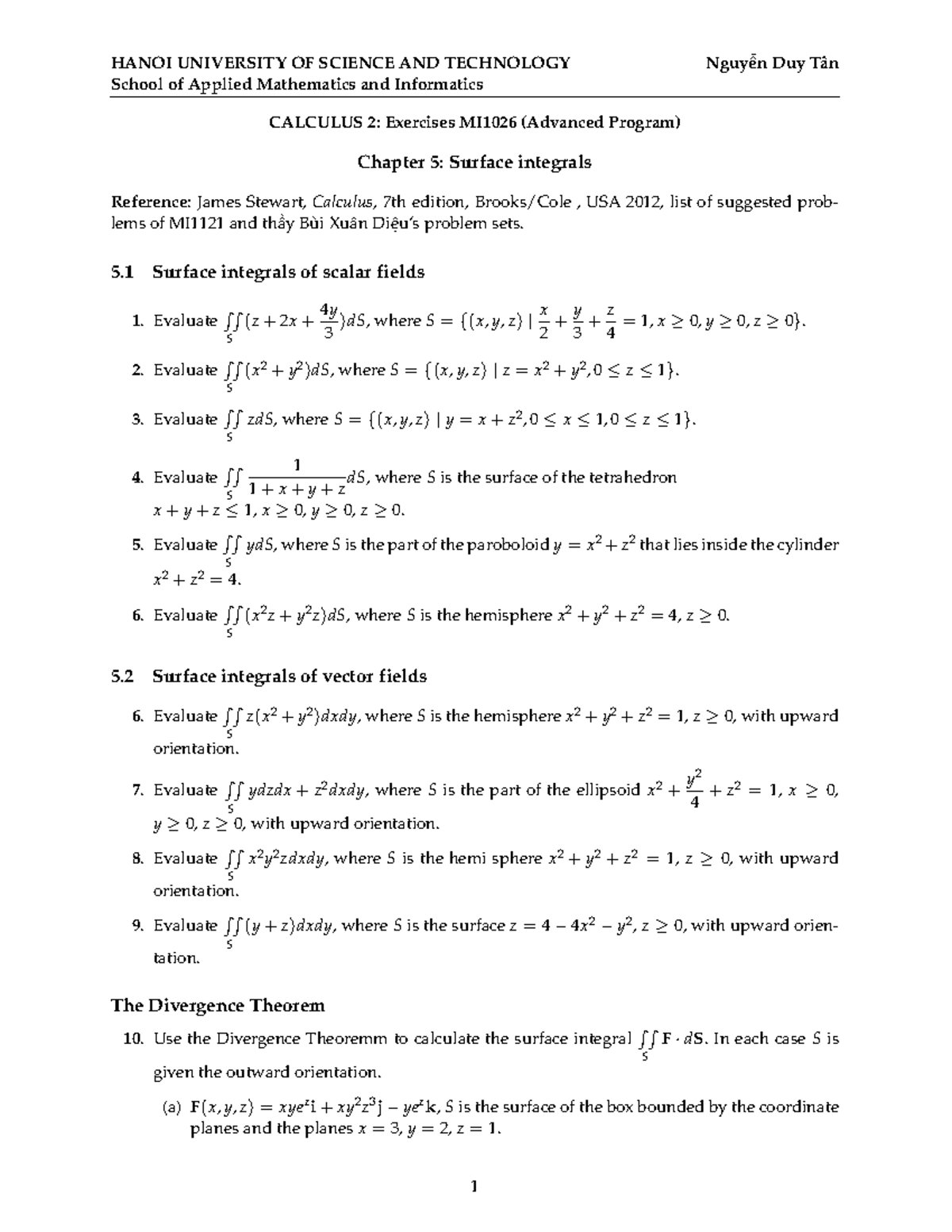 Calculus II Exercises 05 NDT - HANOI UNIVERSITY OF SCIENCE AND ...
