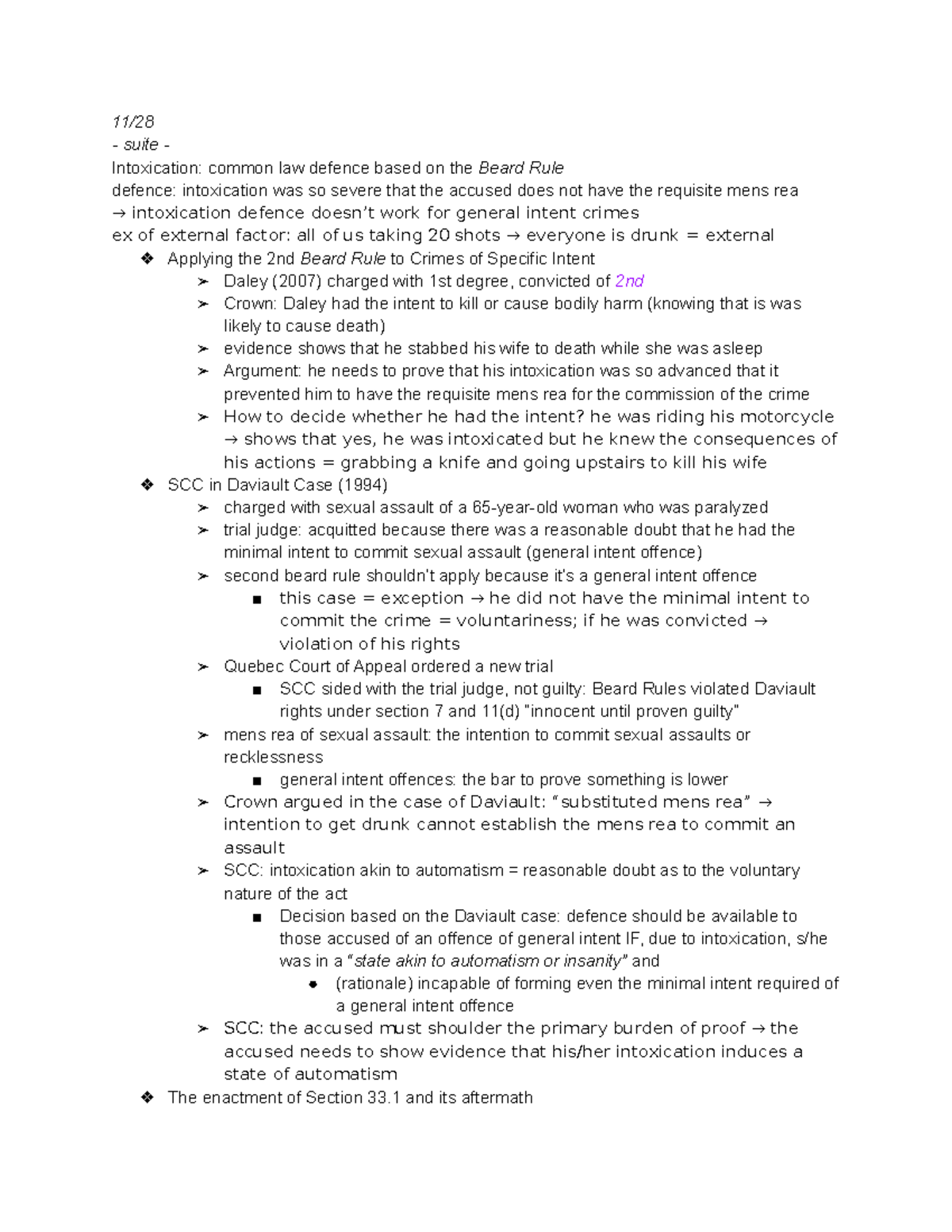 11 28-CRM 2300 notes - 11/ suite - Intoxication: common law defence ...