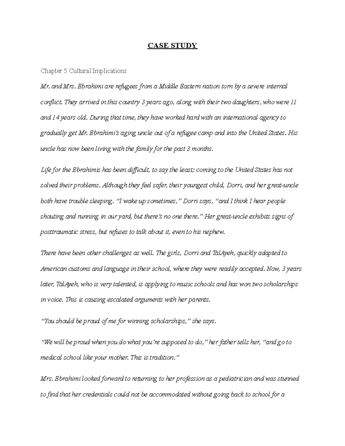 Chapter 5 Case Study - assignment - CASE STUDY Chapter 5 Cultural ...