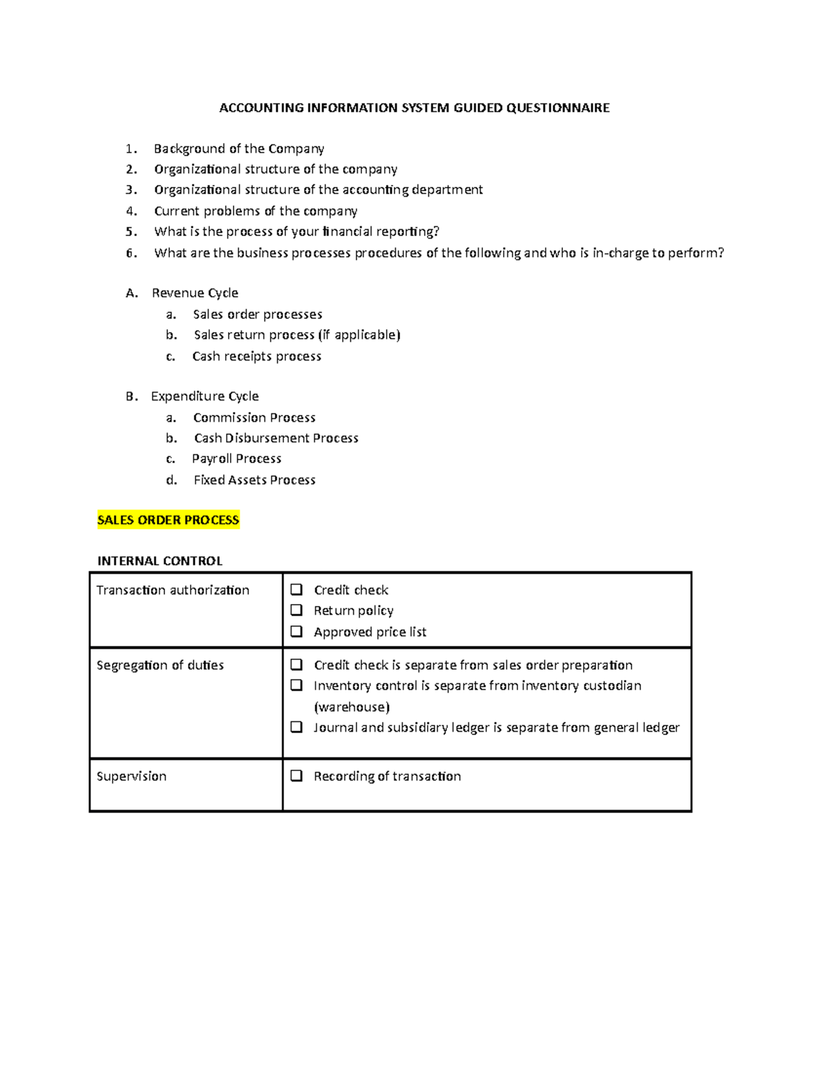 Accounting Information System Guided Questionnaire - ACCOUNTING ...