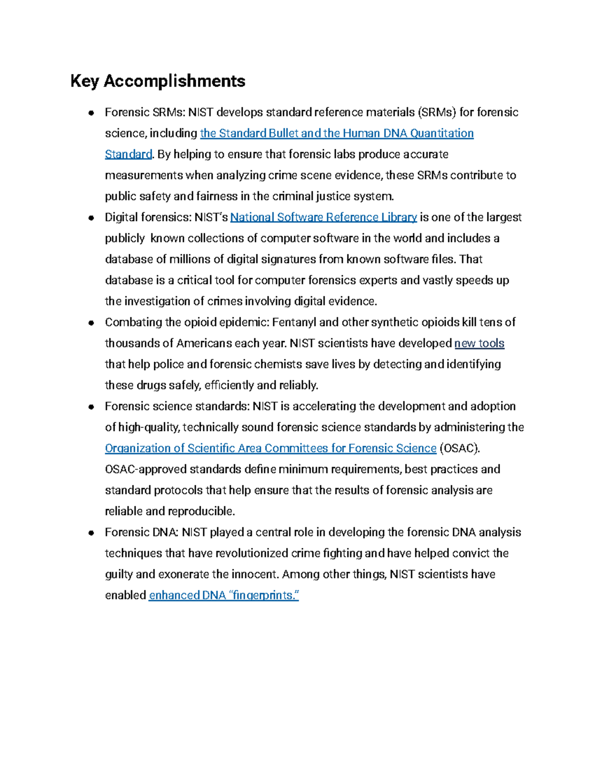 Key Accomplishments - notes - Key Accomplishments Forensic SRMs: NIST ...