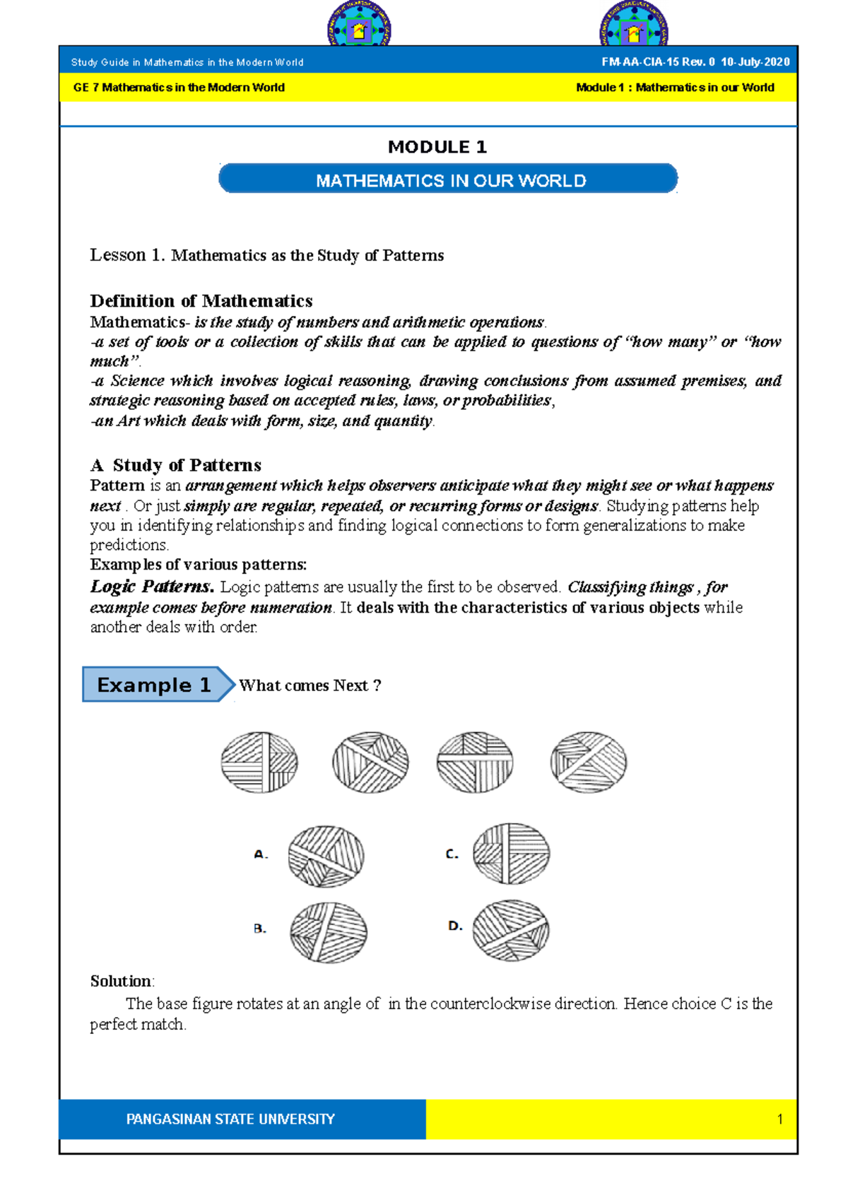 MMWModule- Chapter 1 - mmw chap 1 - MODULE 1 Lesson 1. Mathematics as ...