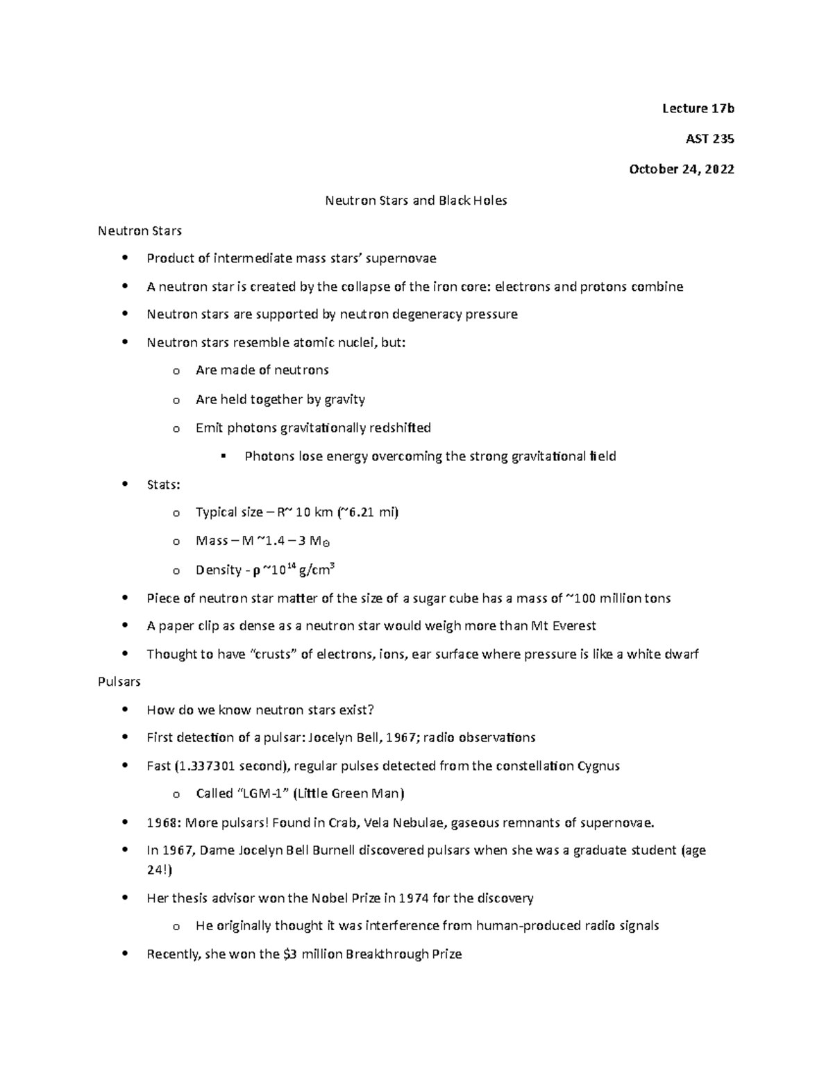 17b. Supernovae, Neutron Stars, and Black Holes - Lecture 17b AST 235 ...