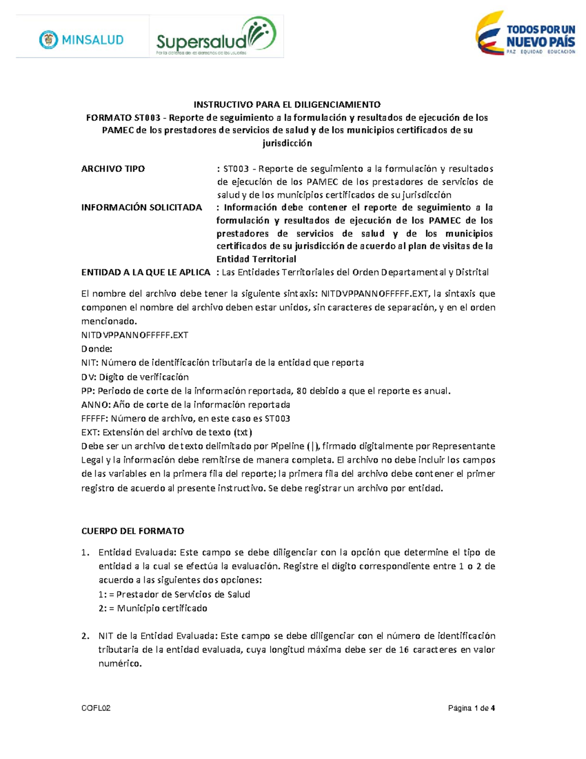 Instructivo ST003 - ARCHIVOS SUPERSALUD - INSTRUCTIVO PARA EL ...