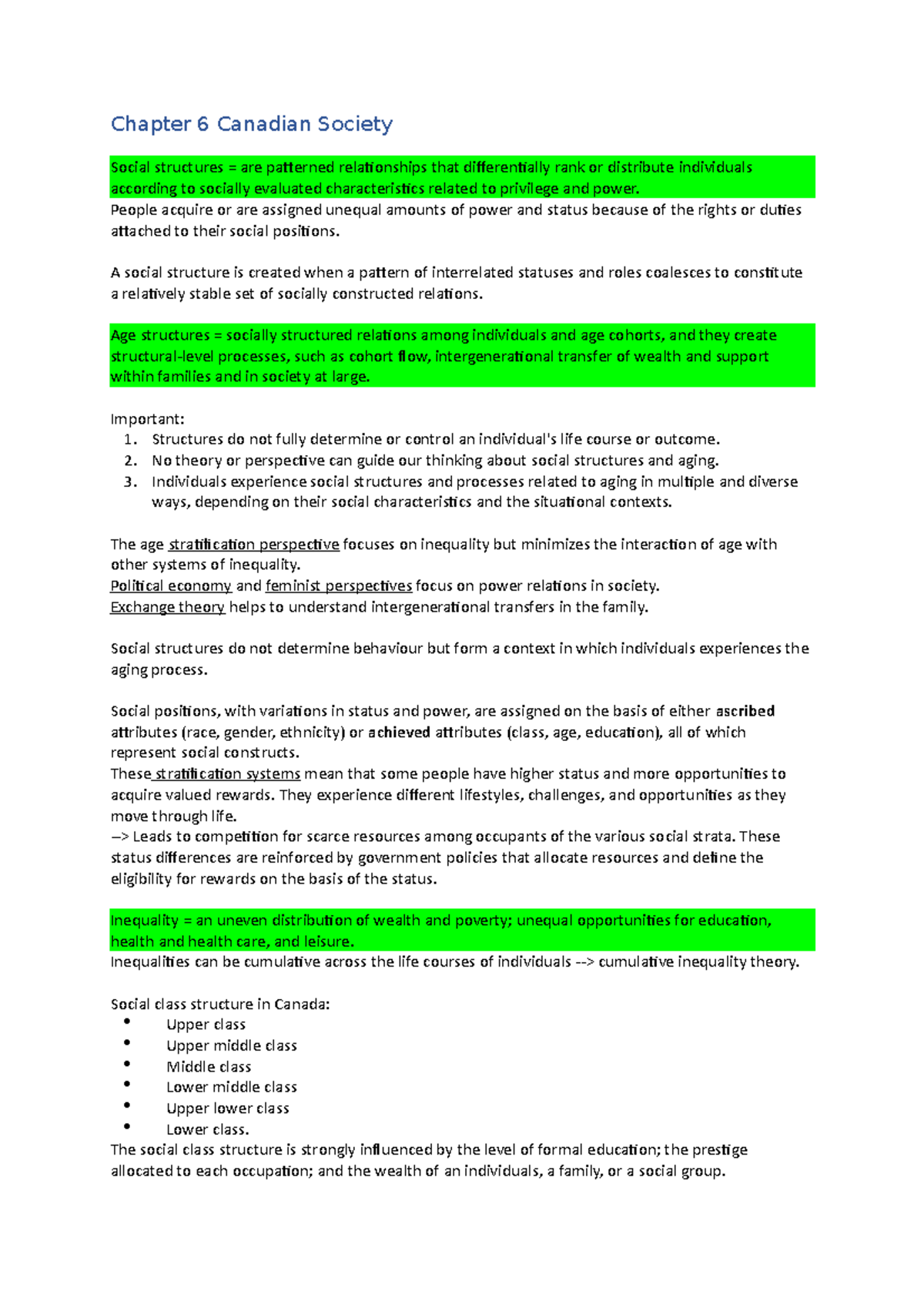 Chapter 6 Canadian Society - Chapter 6 Canadian Society Social ...